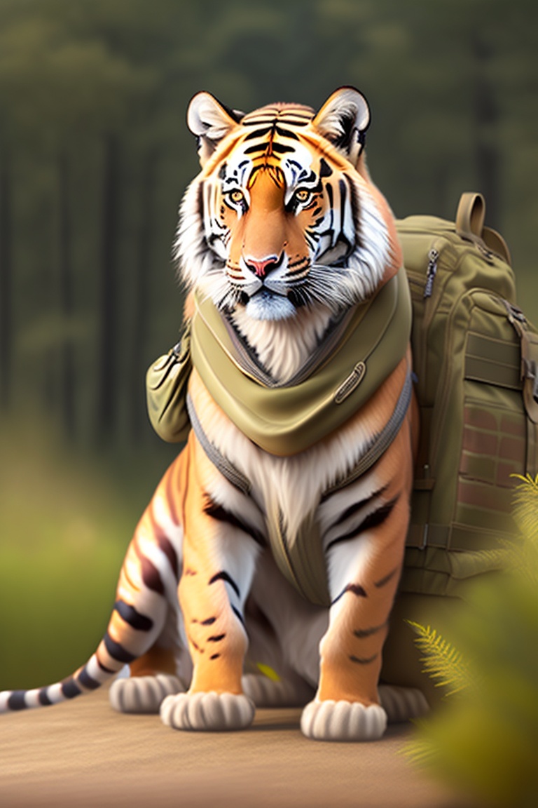 Lexica - Tiger at the front in the army, dressed in a military costume ...