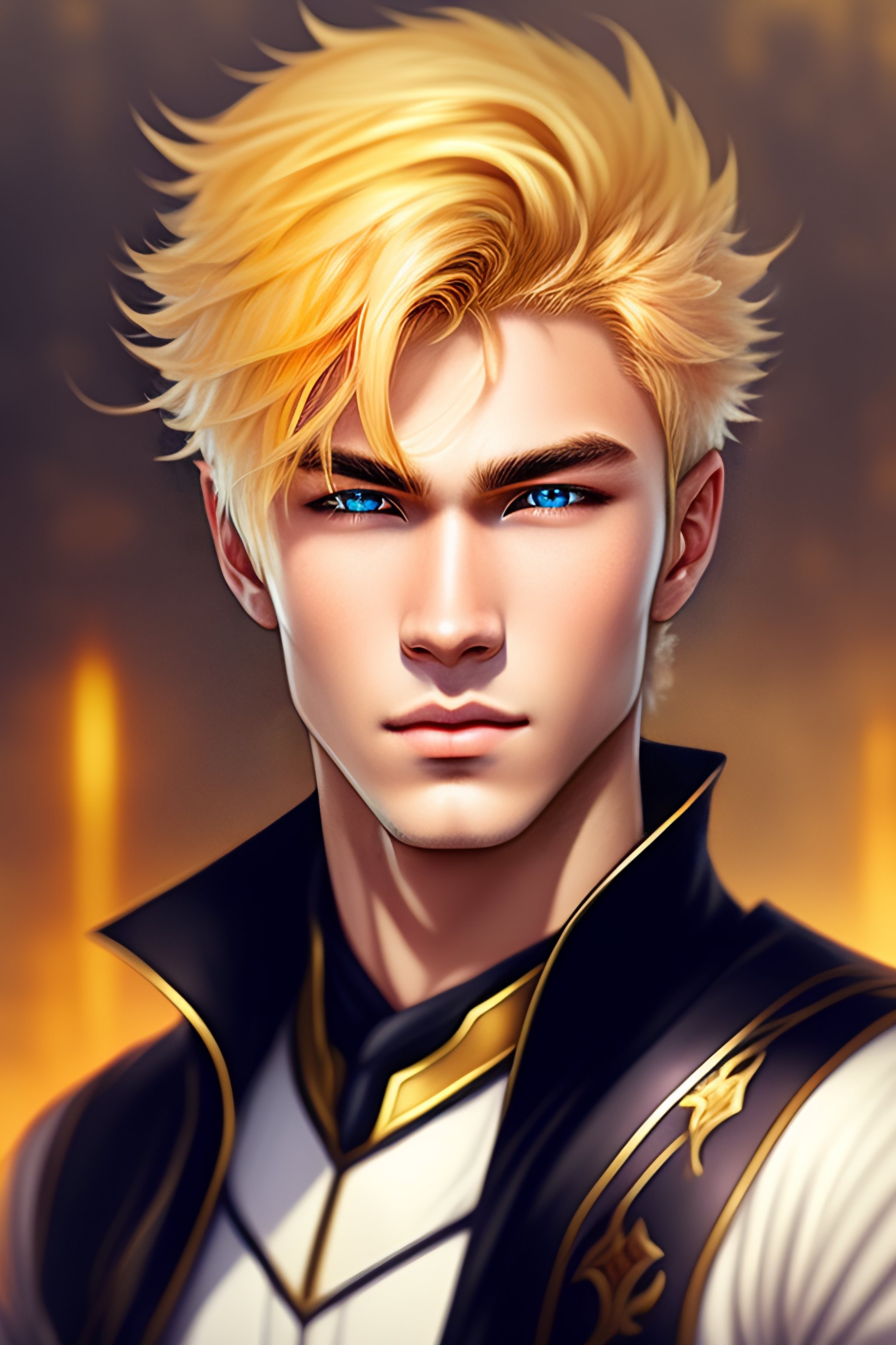Lexica - Anime, handsome young man, blond with yellow eyes fantasy