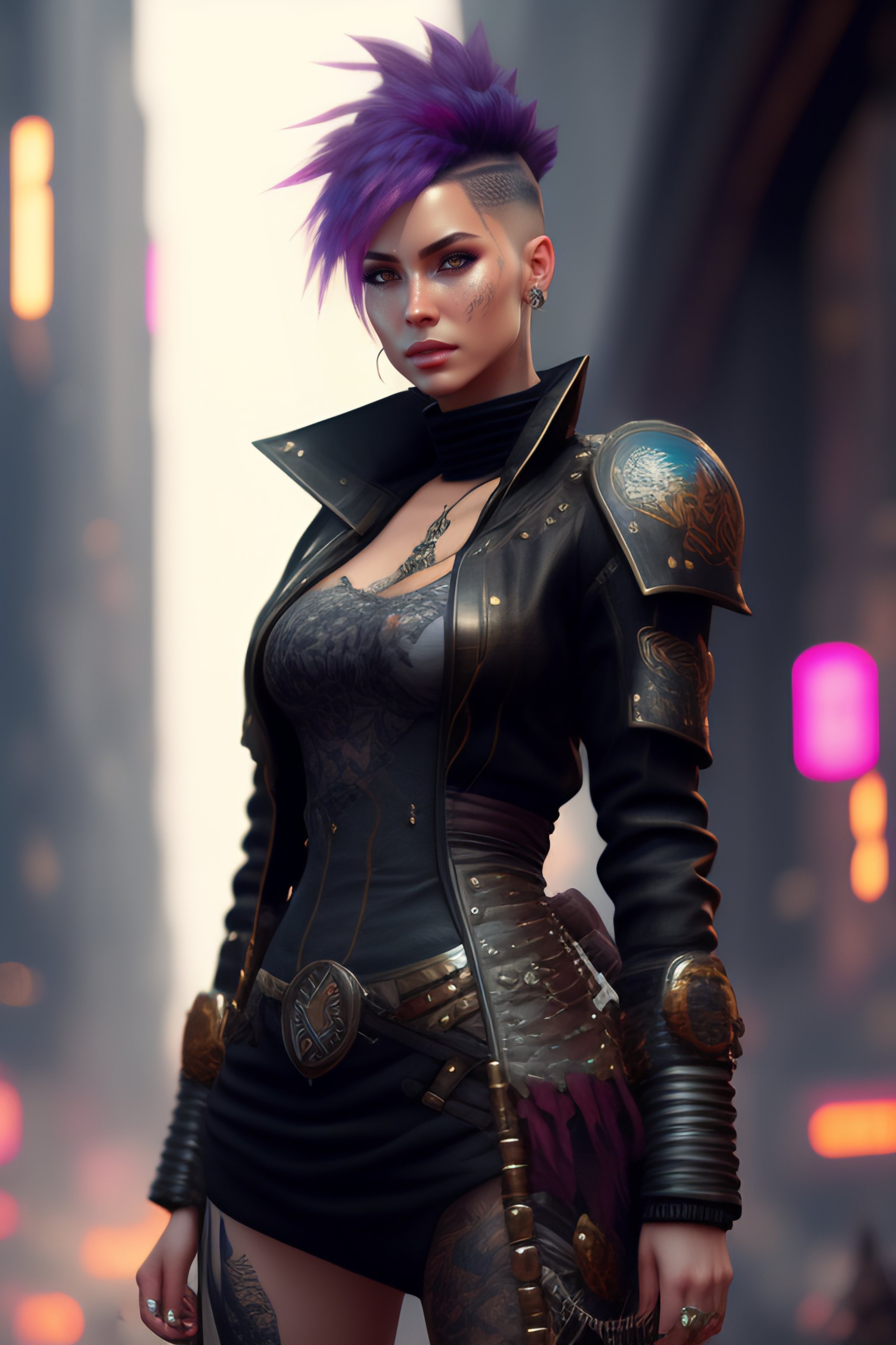 Lexica - Battle punk clothes with short hair girl, battle status, hyper ...
