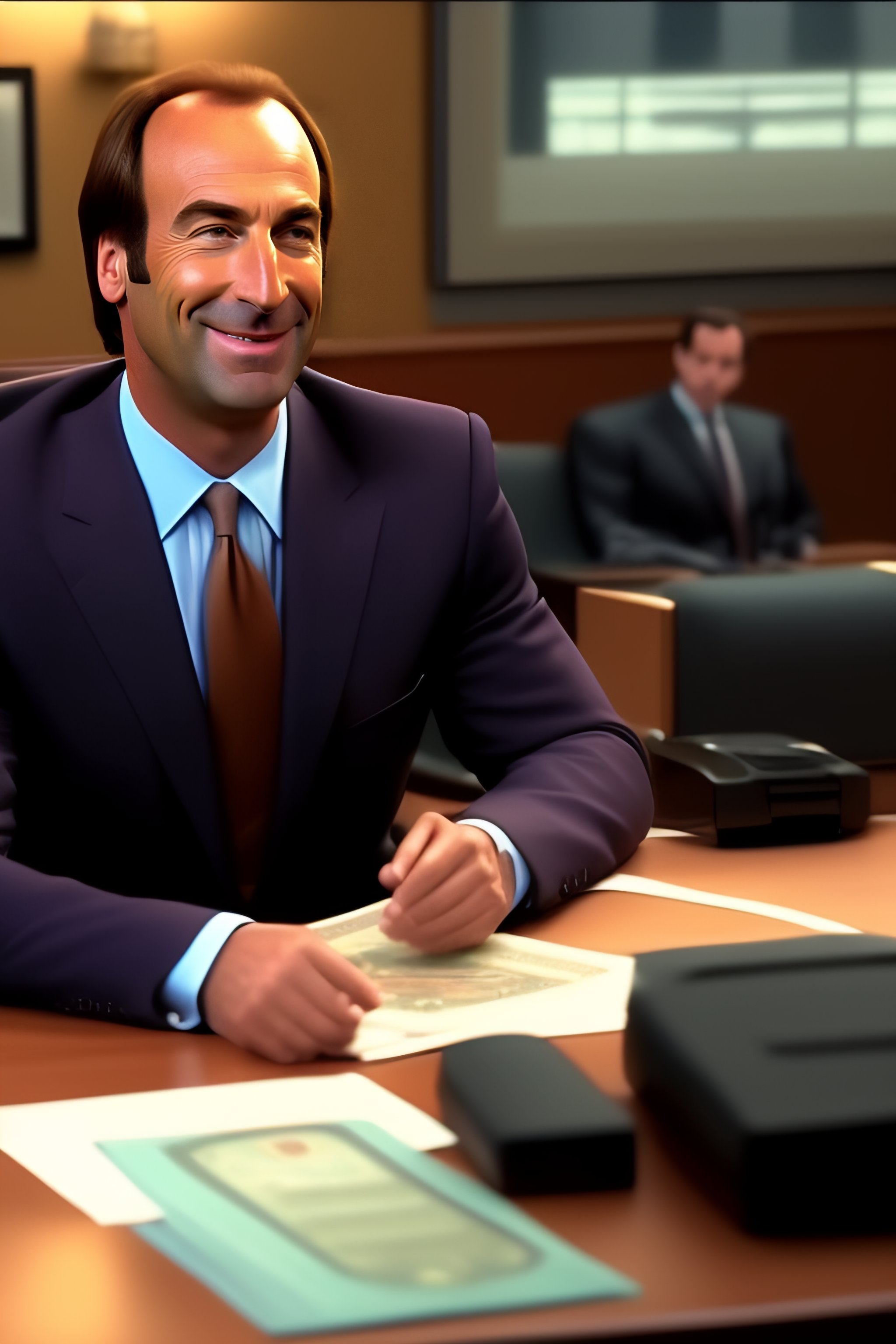 Lexica - Saul Goodman talking to the camera with money in office ...