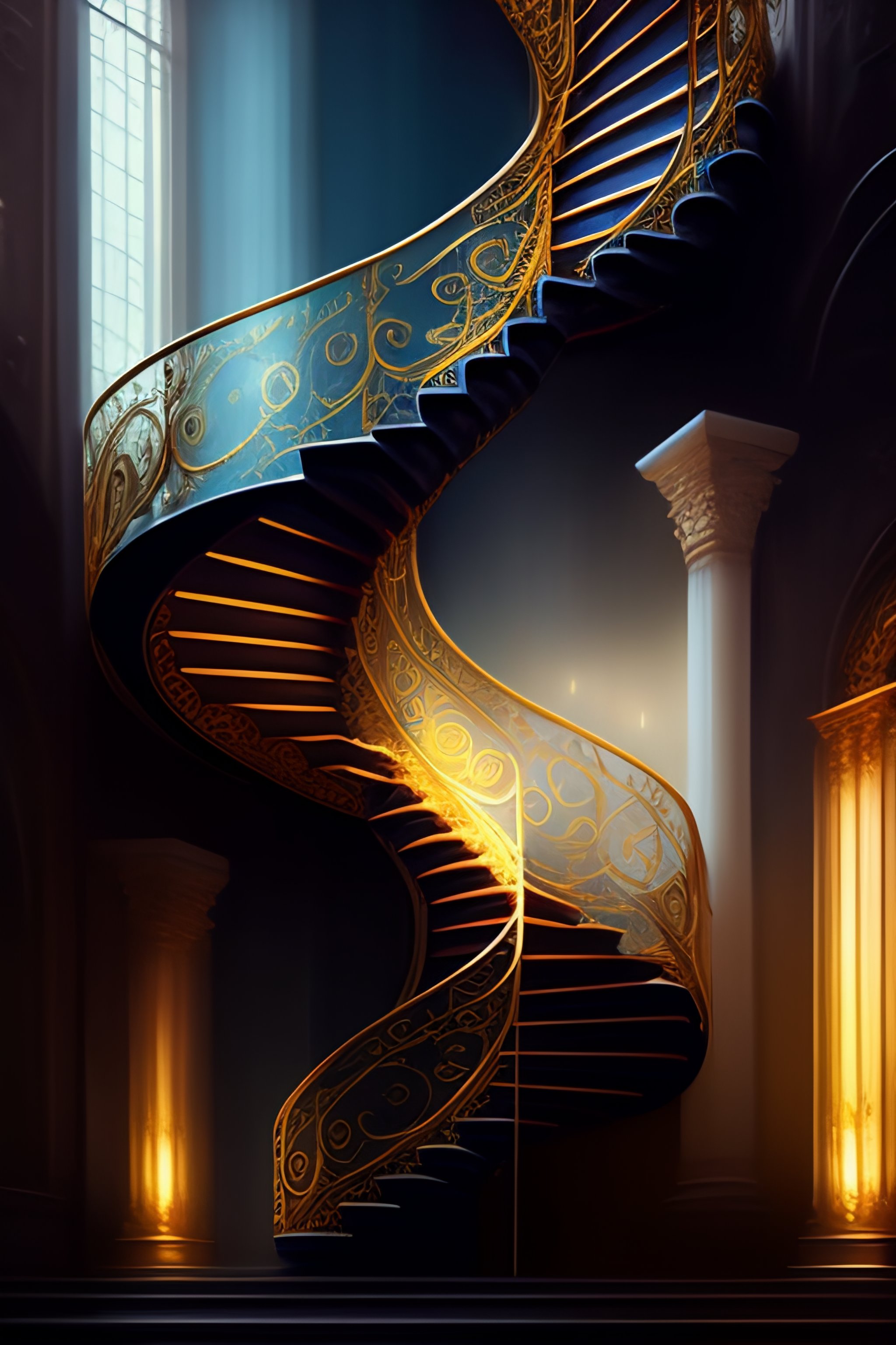 Lexica - Floating spiral stair steps leading upwards to a magical realm ...