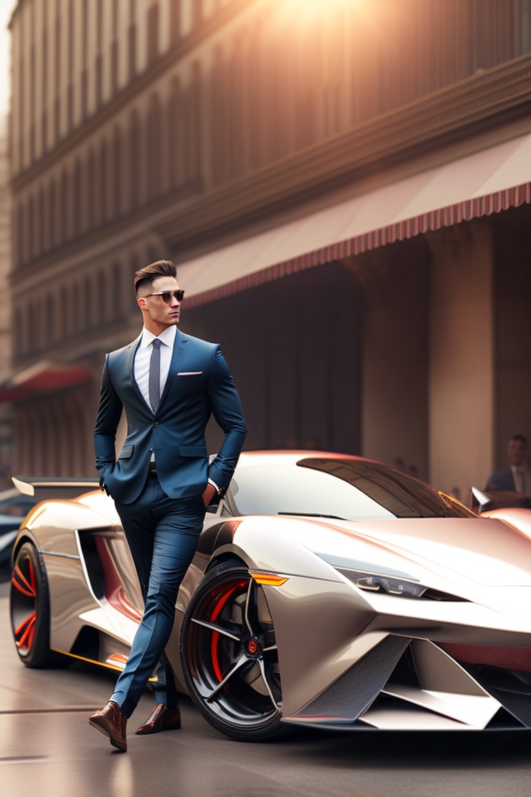 Lexica - A man in a suit next to a super sports car, detailed ...