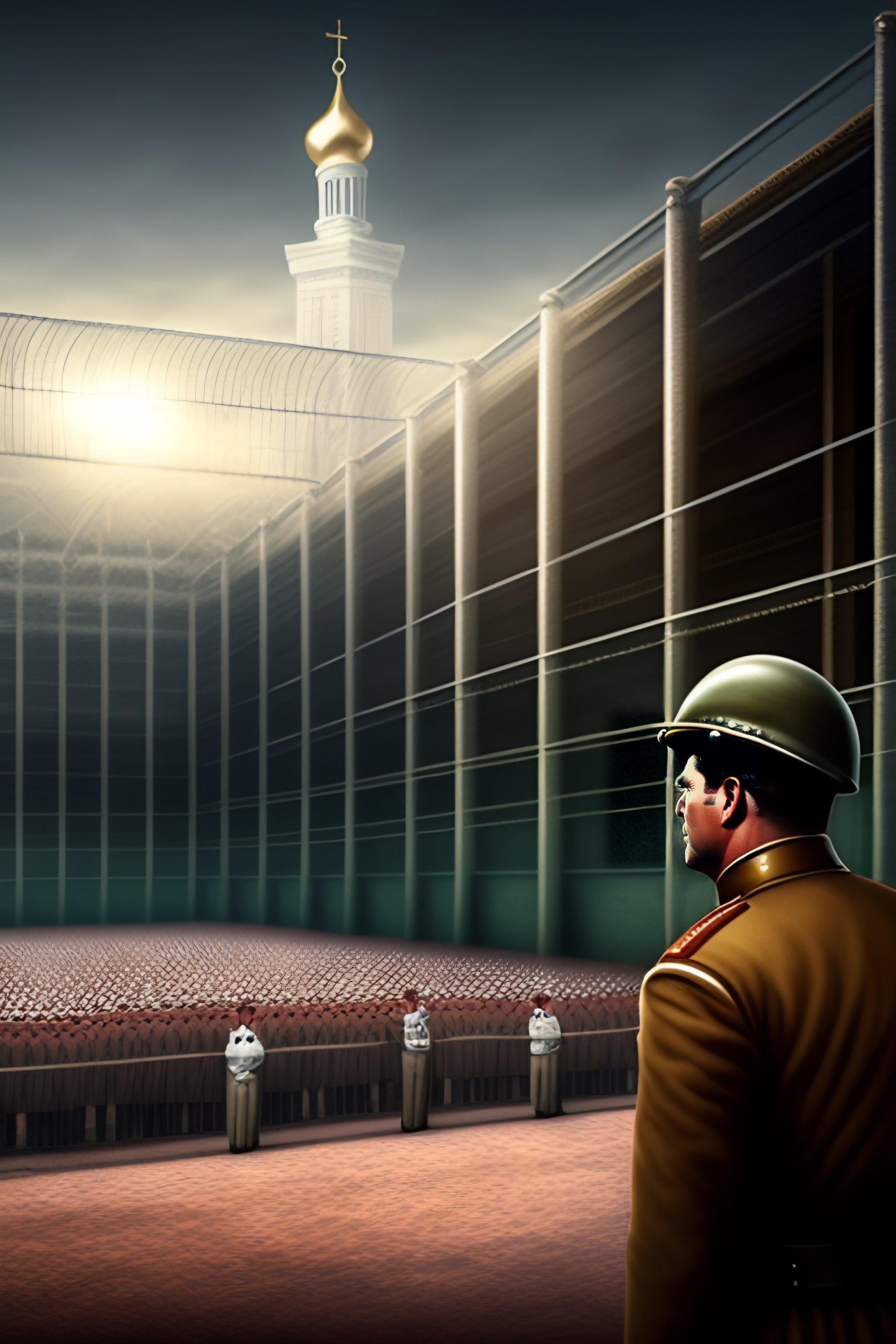 Lexica - Soviet prison with dictator on a large platform