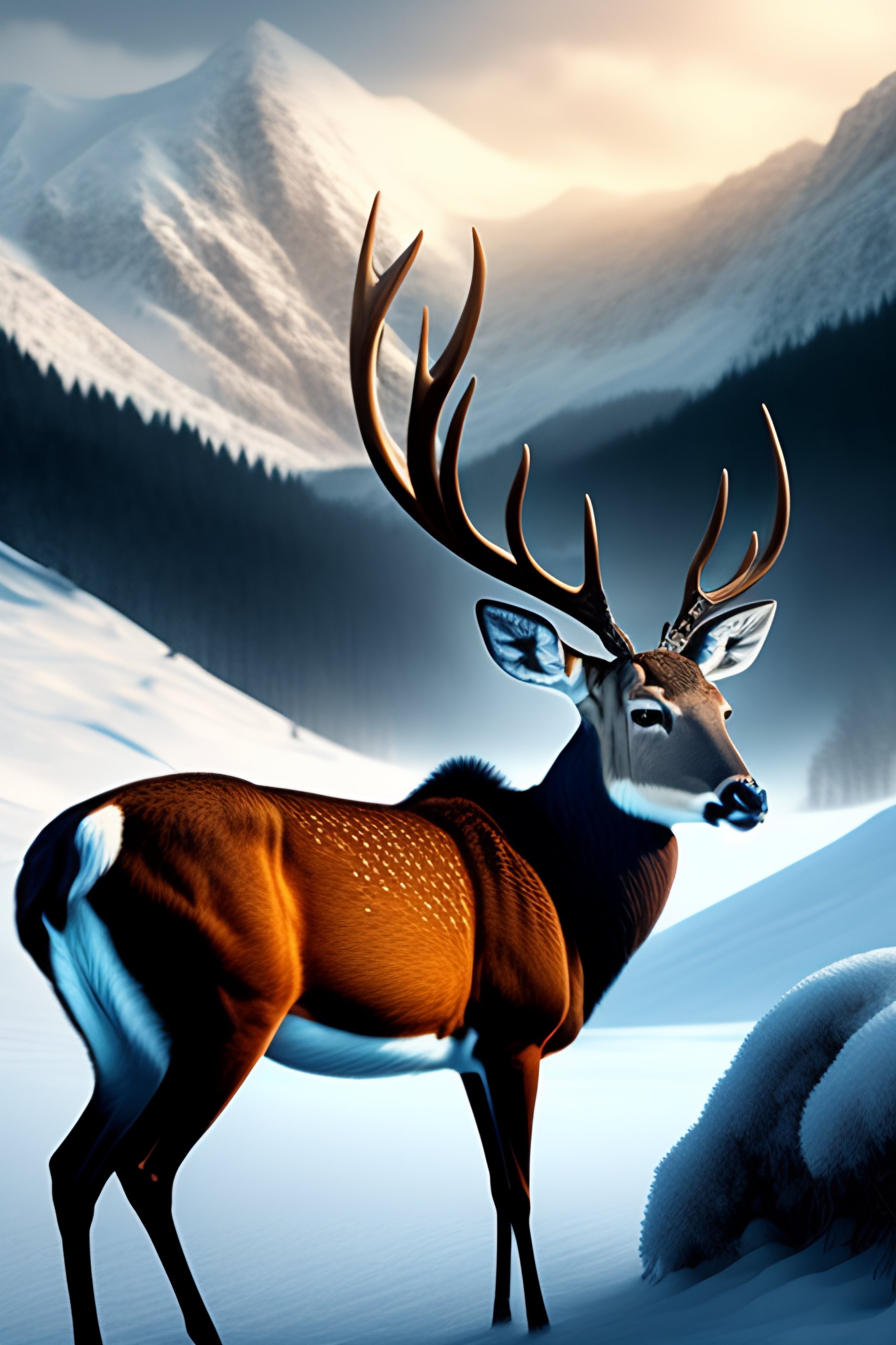 Lexica - A deer shedding antlers, character design, cinematic lightning ...