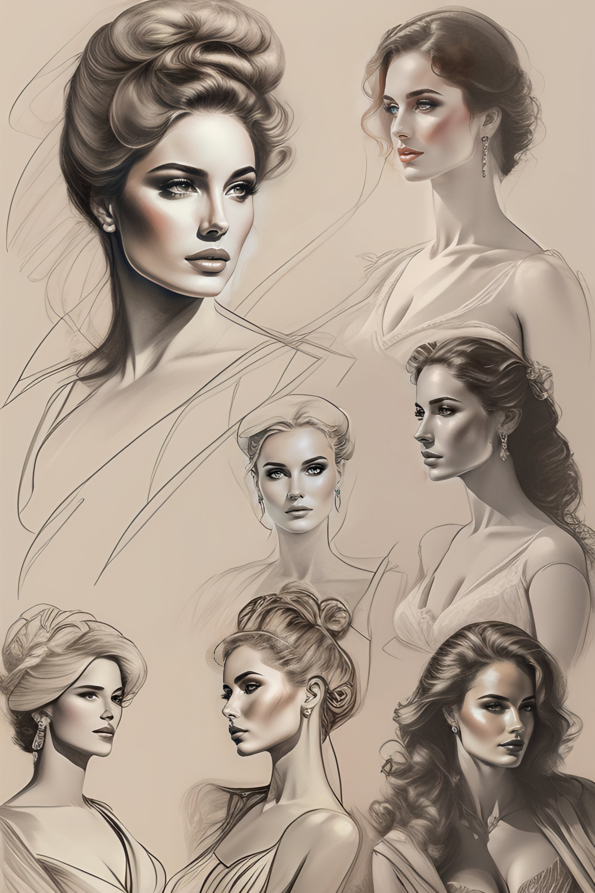 Lexica - Sketch of a beautiful woman, multiple sketches on a page, life ...