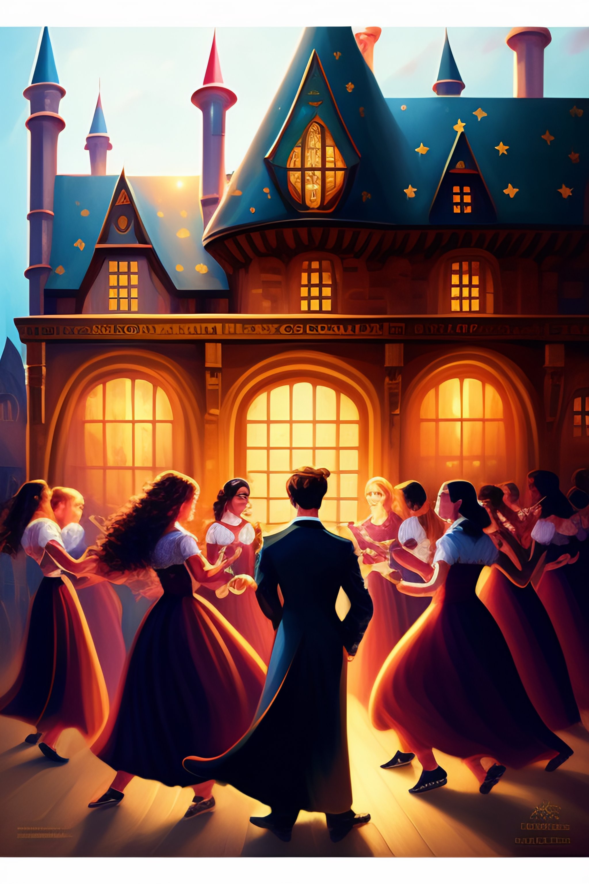 Lexica - An image of Hogwarts with Dexter and a lot of girls dancing
