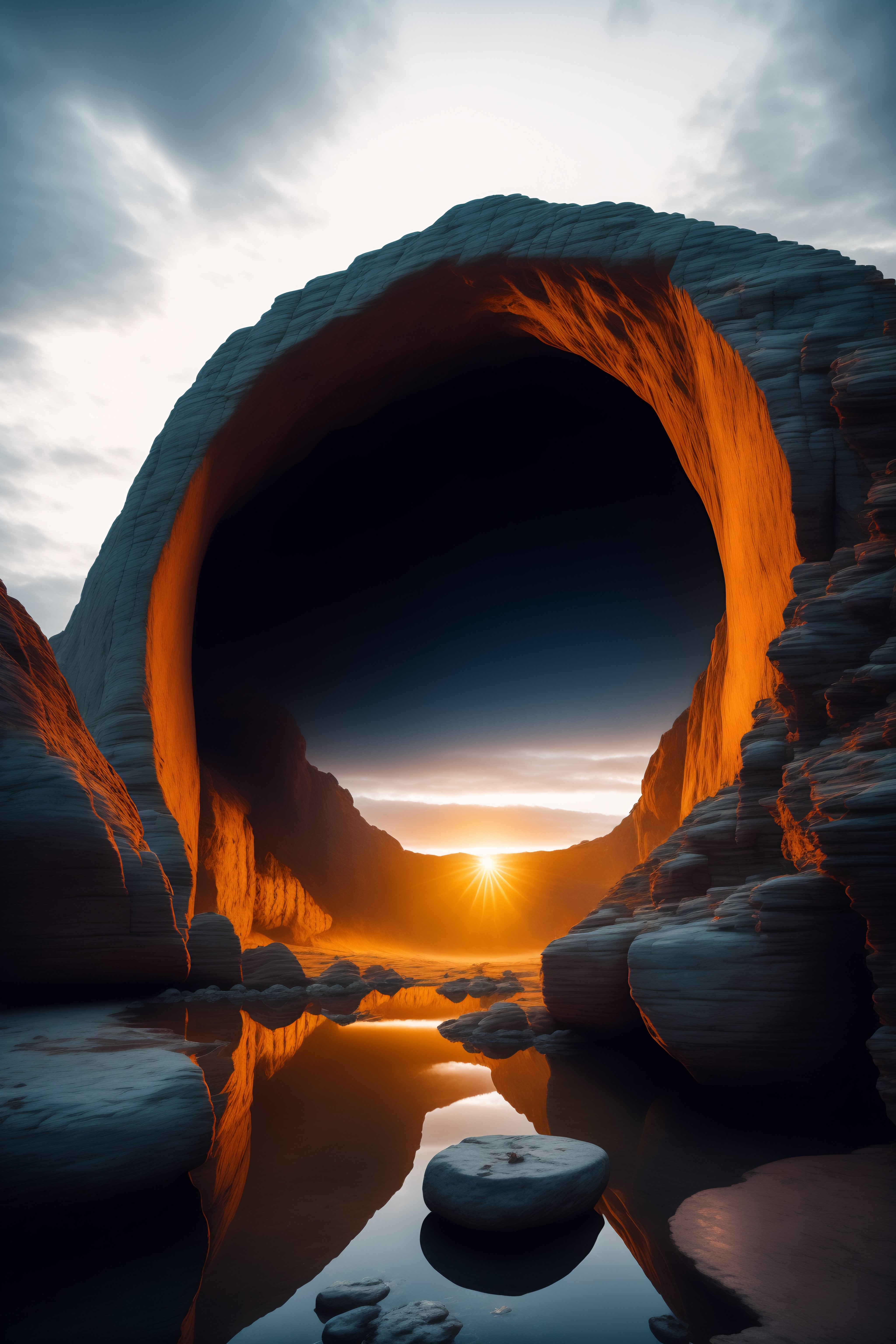 Lexica - A bottomless hole in a cave with lots of runes on the rocks around it