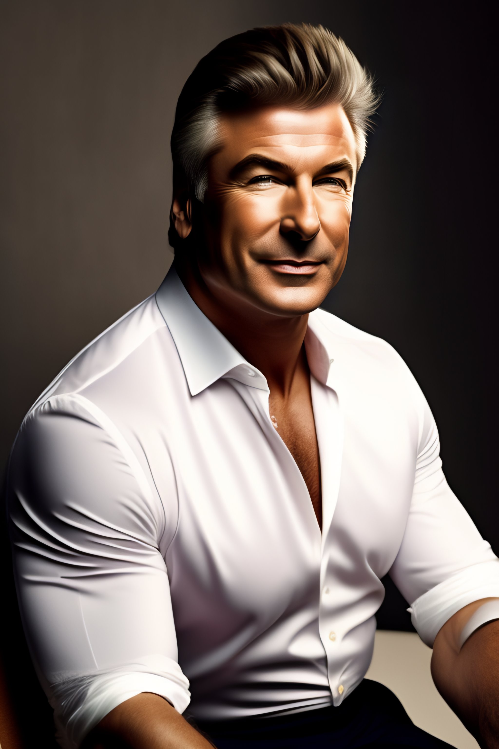 Lexica - Alec baldwin sitting and posing to the camera, full body shot