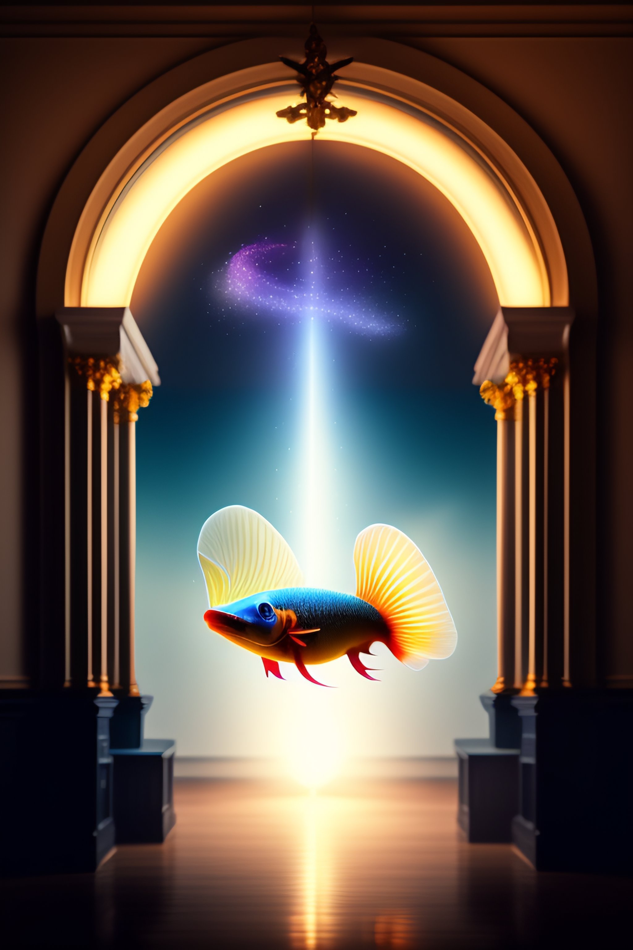 Lexica - A god axolotl flying inside a church with an halo around his head