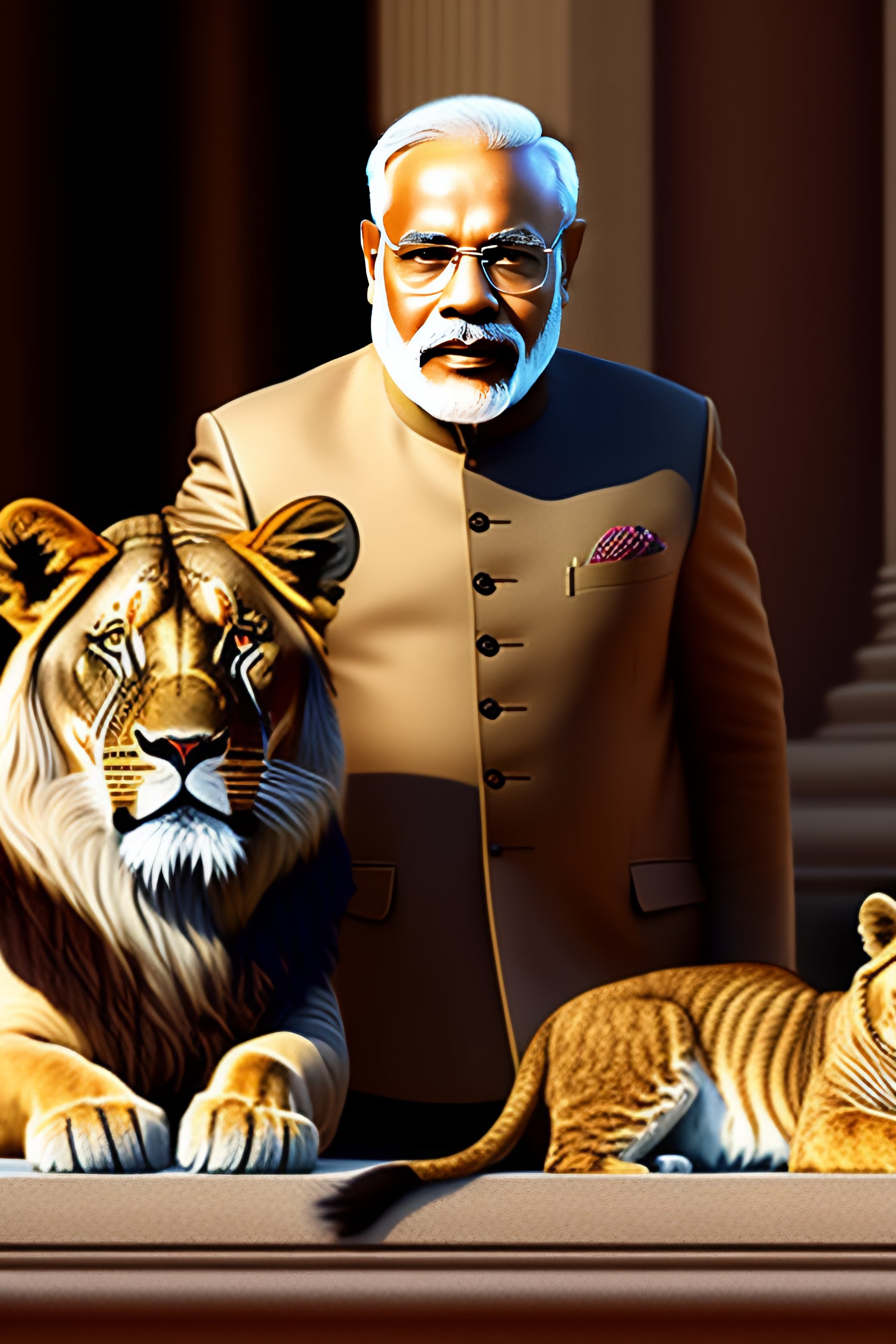Lexica - Narendra Modi with lions