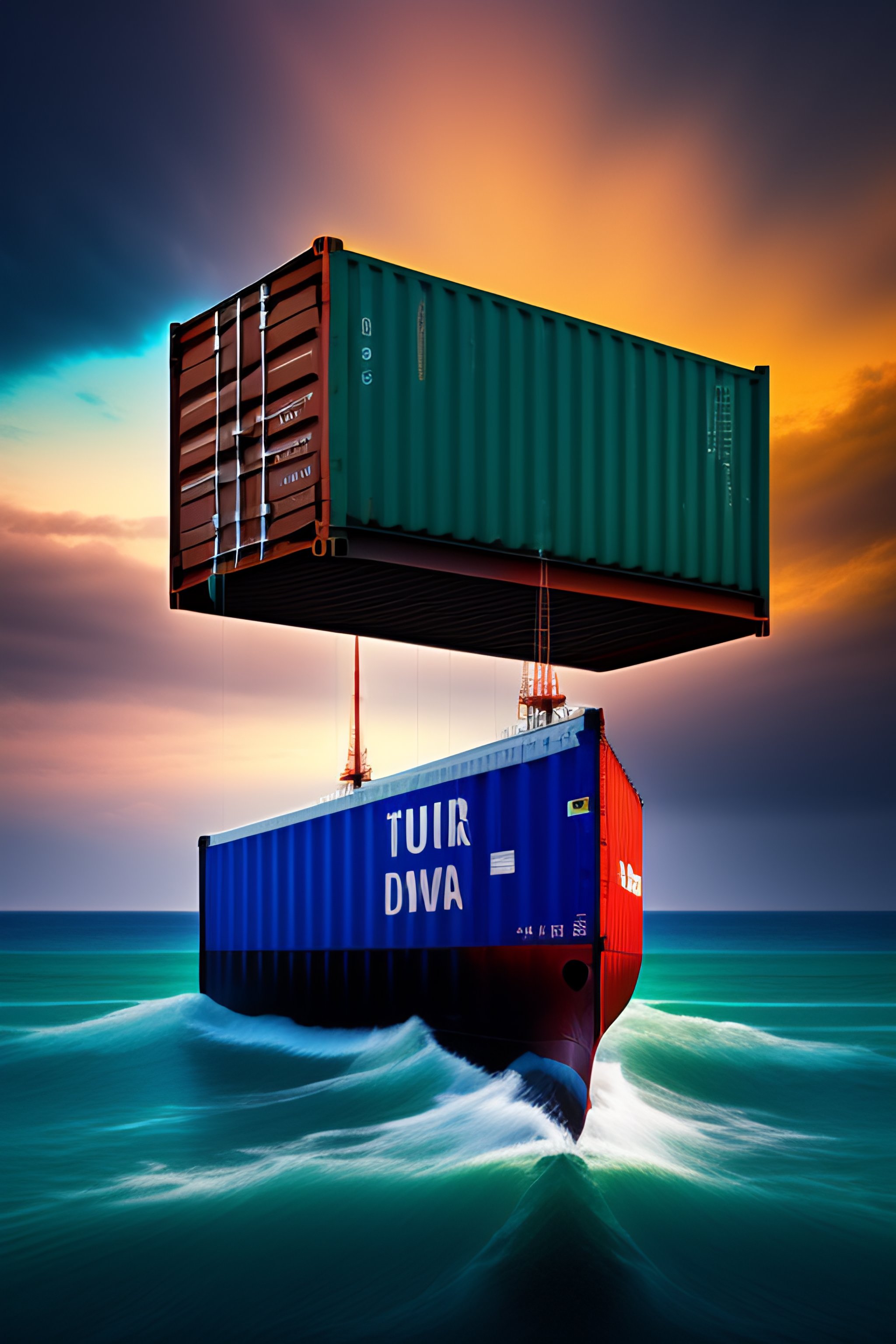 Lexica - Ship with shipping container and text "container-deshevo" on ...