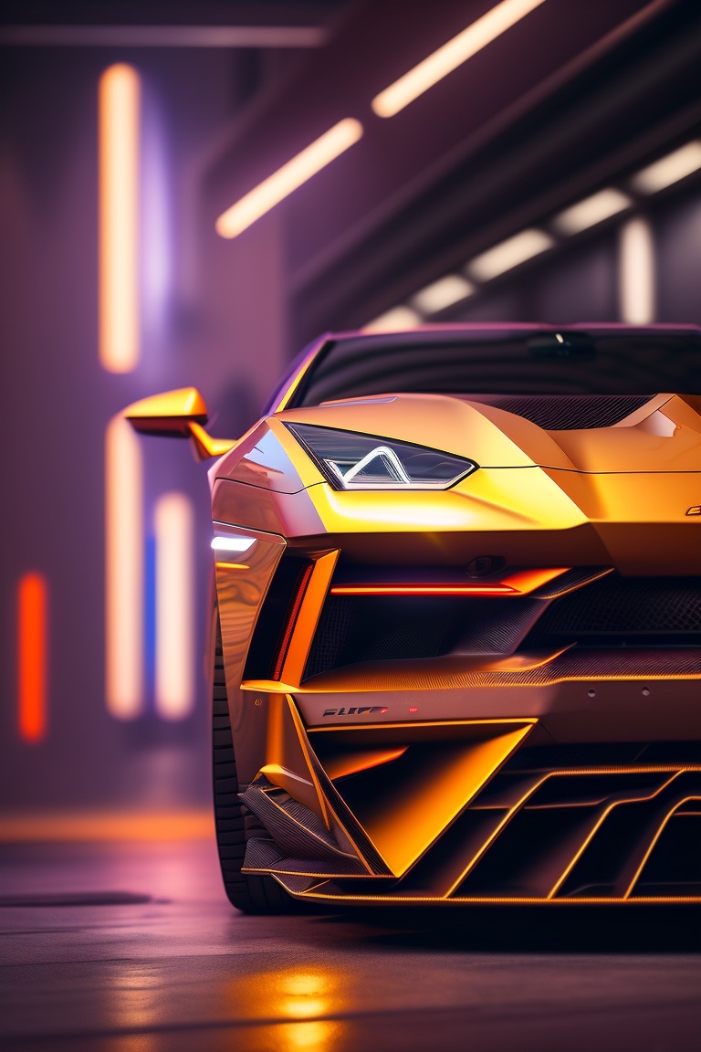 Lexica - A lamborghini standing in a showroom, with cinematic light