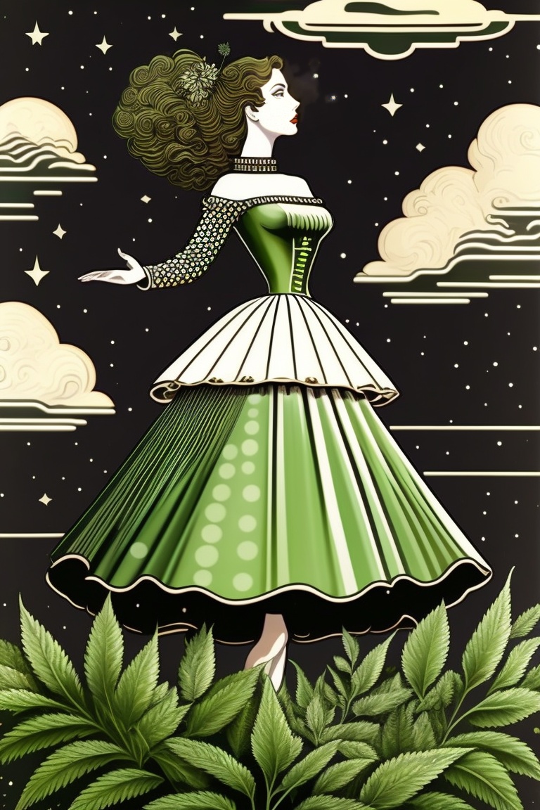 Lexica - Weed goddess in a cannabis plant dress in heaven .retro , edgy ...