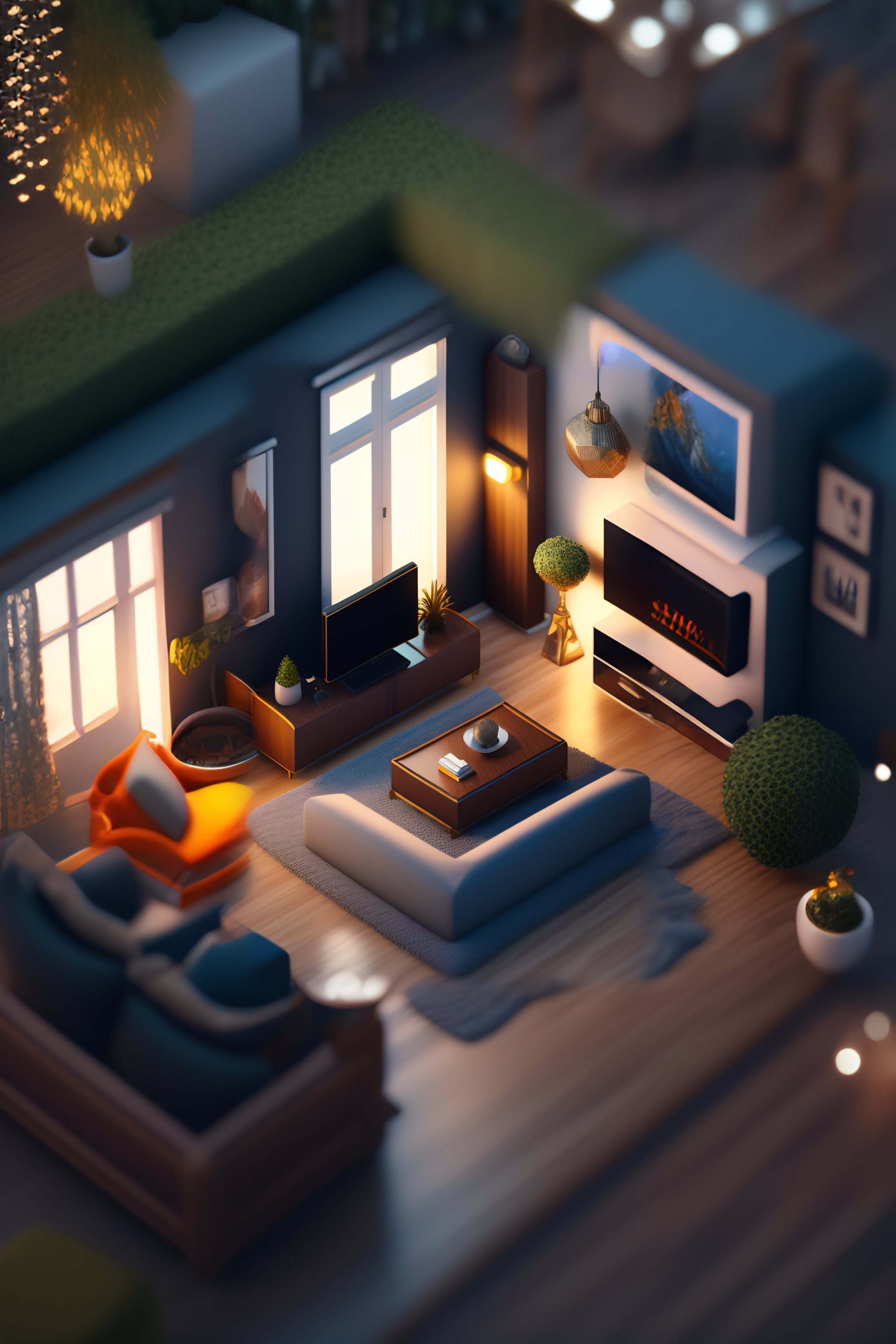 Lexica - Detailed isometric living room render, unreal engine voxel ...