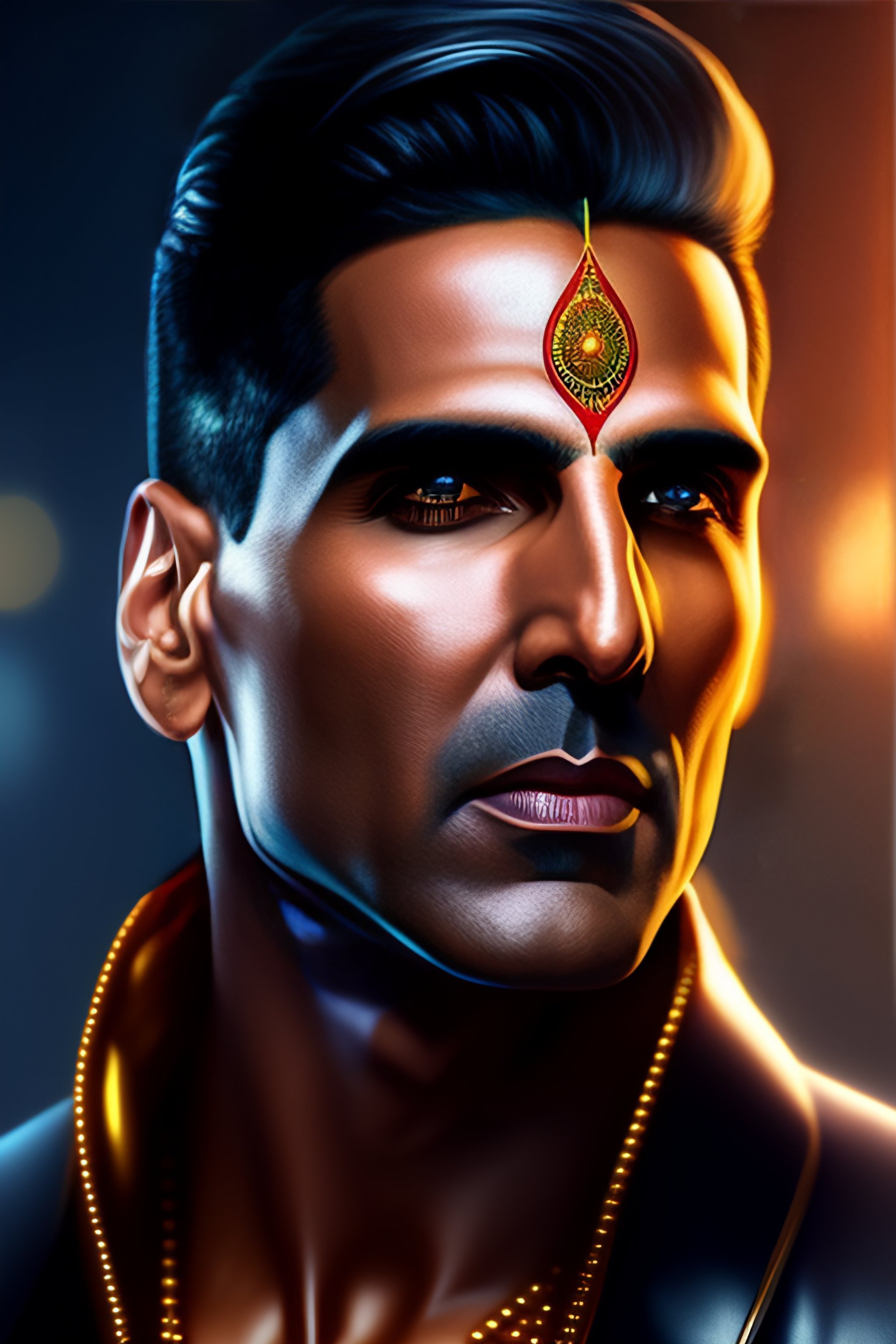 Lexica - Akshay kumar portrait with third eye on forehead in cyberpunk style , 4k , ultra ...