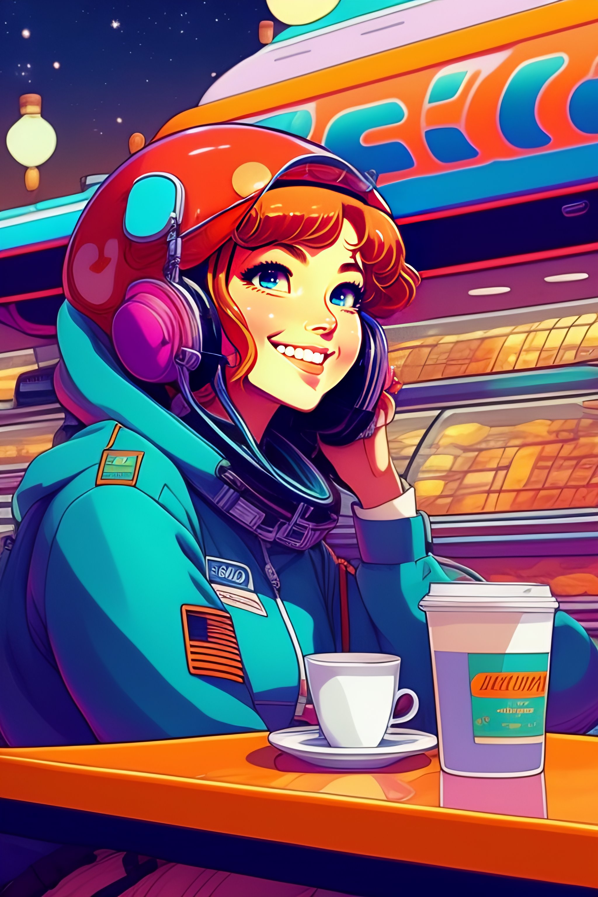 Lexica - Photo of a smiling Astronaut at a cafe, style of laurie ...
