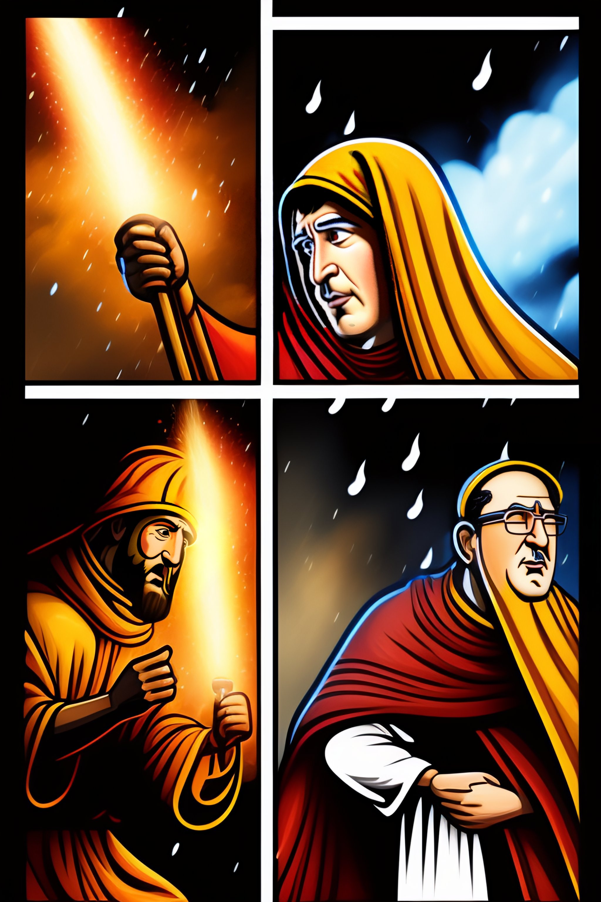 Lexica - Multipanel Cartoon Comic of catholic Monk being hit by ...