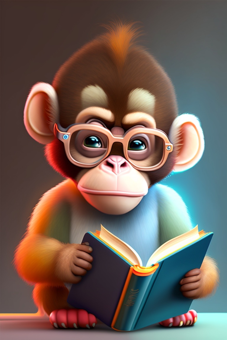 Lexica - A mean and grumpy monkey reading a book with glasses, digital art