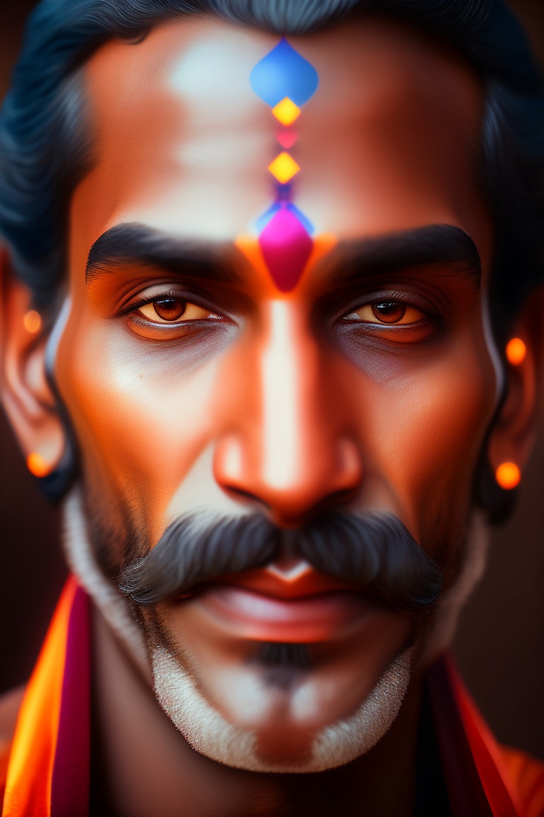 Lexica - A hindu pandit portrait, with high glow on his face and most ...
