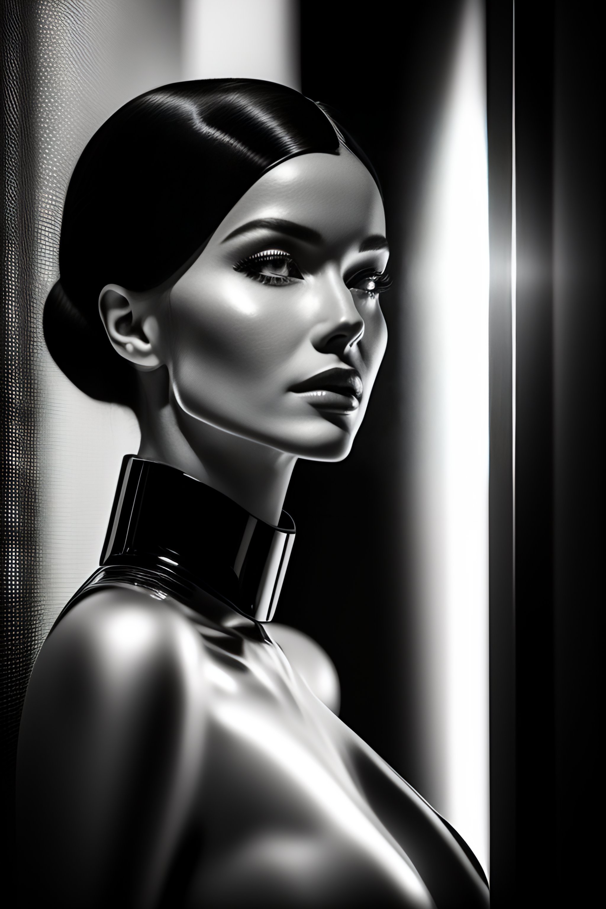 Lexica - Black and white high quality photo of a female AI-cyborg-doll ...