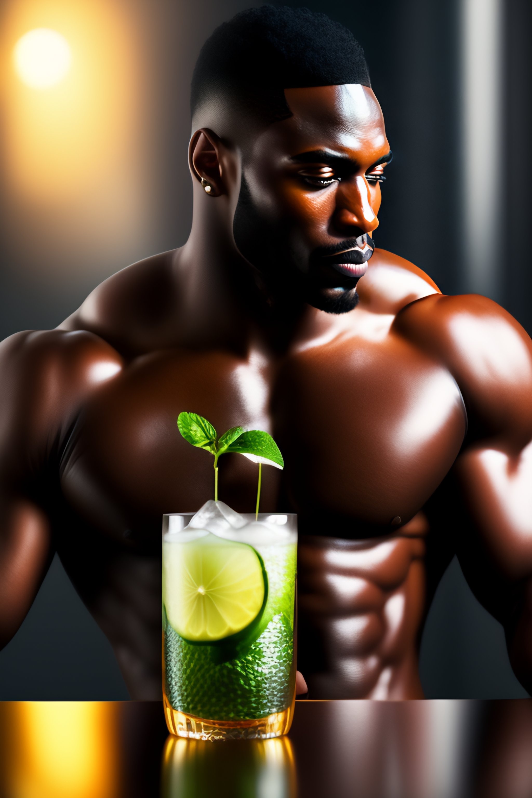 Lexica - Black man Hyper, modern drinking mojito cocktail, in Rio de ...