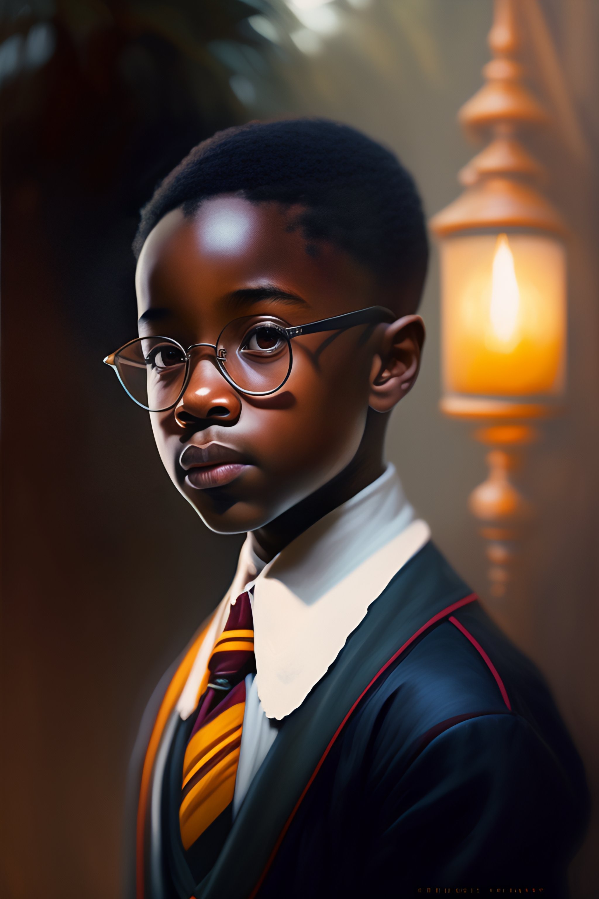 Lexica - Full shot young african harry potter, creepy, unsettling ...