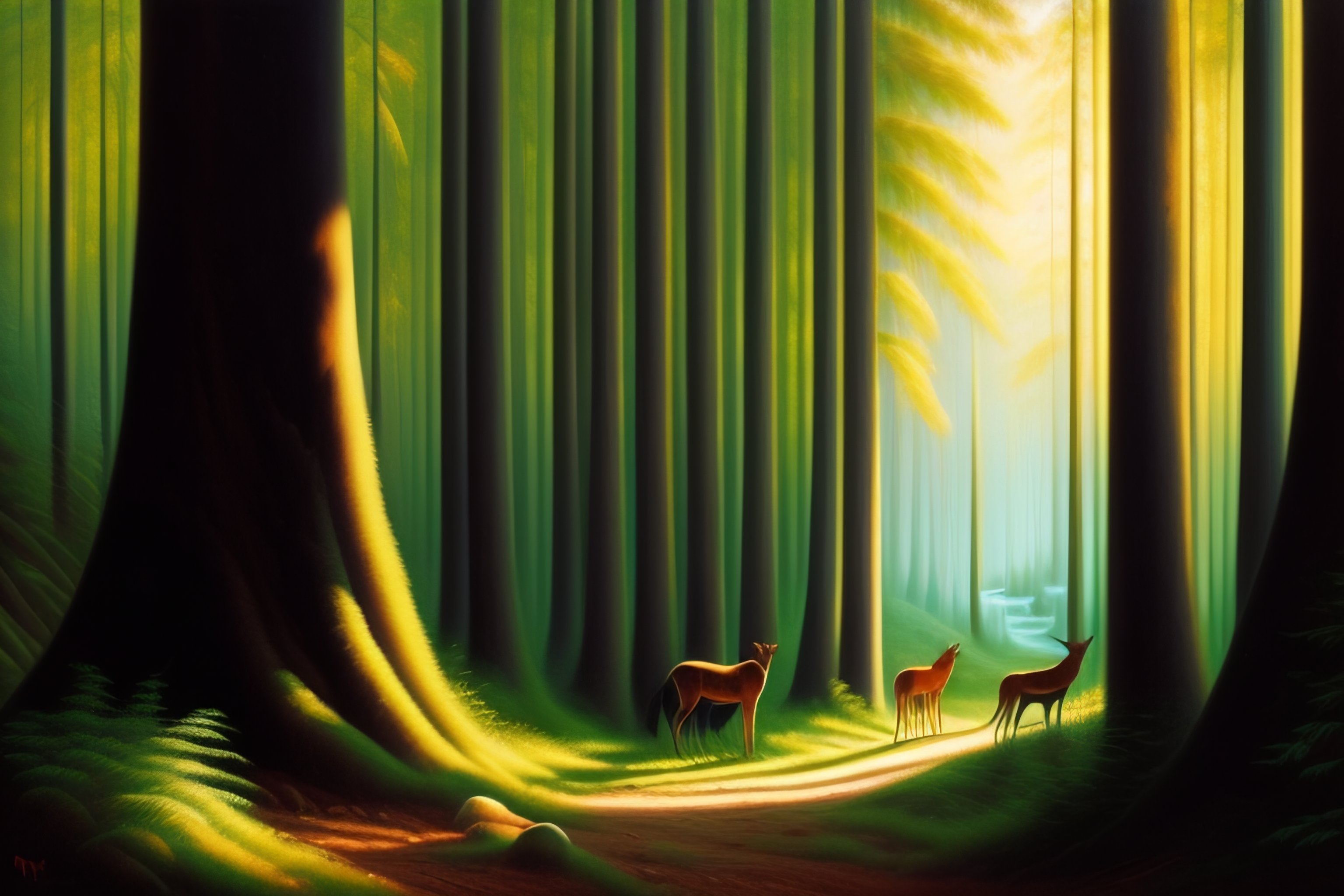 Lexica - Forest with many animals in an oil paint