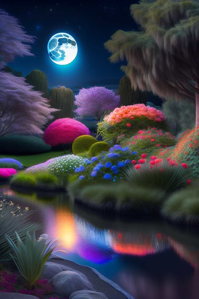 Lexica - Lunar Blooms A similar photo of a stunning flower garden where ...