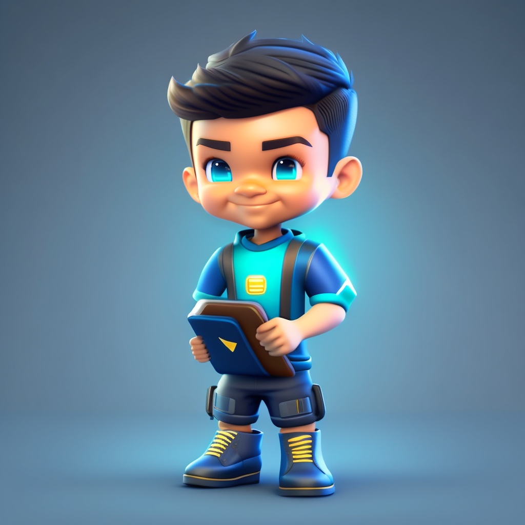 Lexica - A 3d boy character,happy , tech ,boy learning java script ...