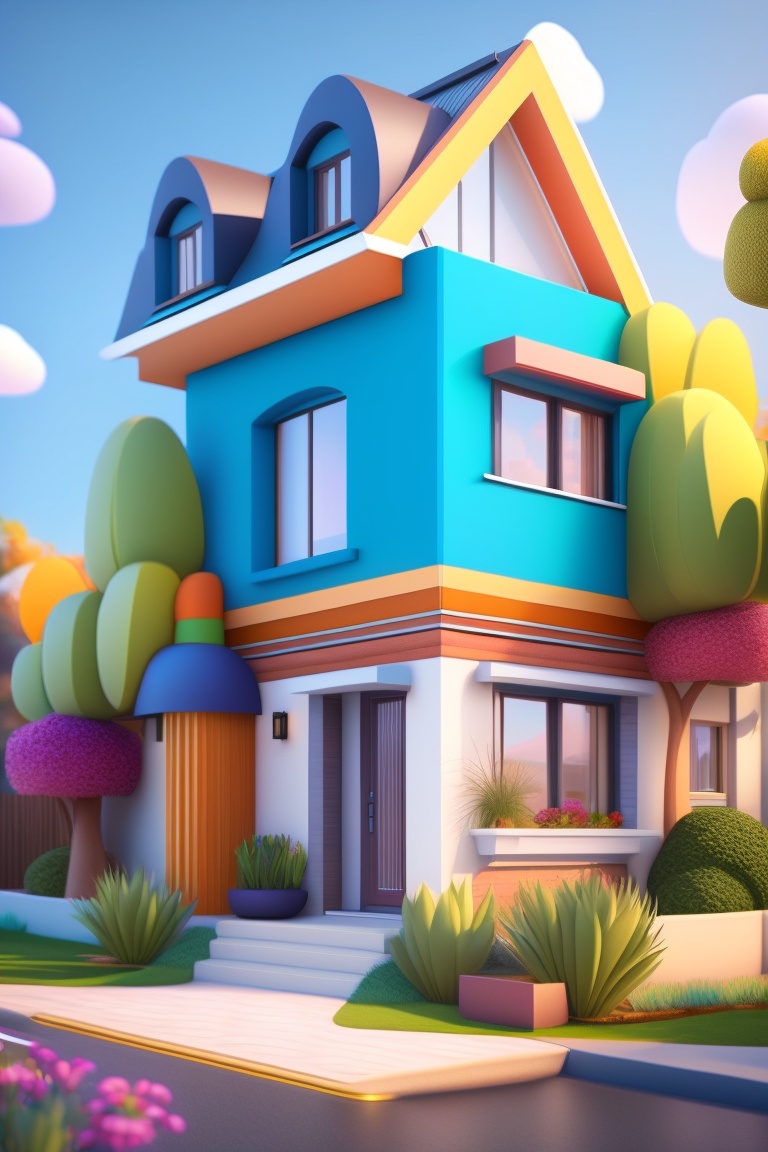 Lexica - Digital image of a stylish house with a cartoon-style ...