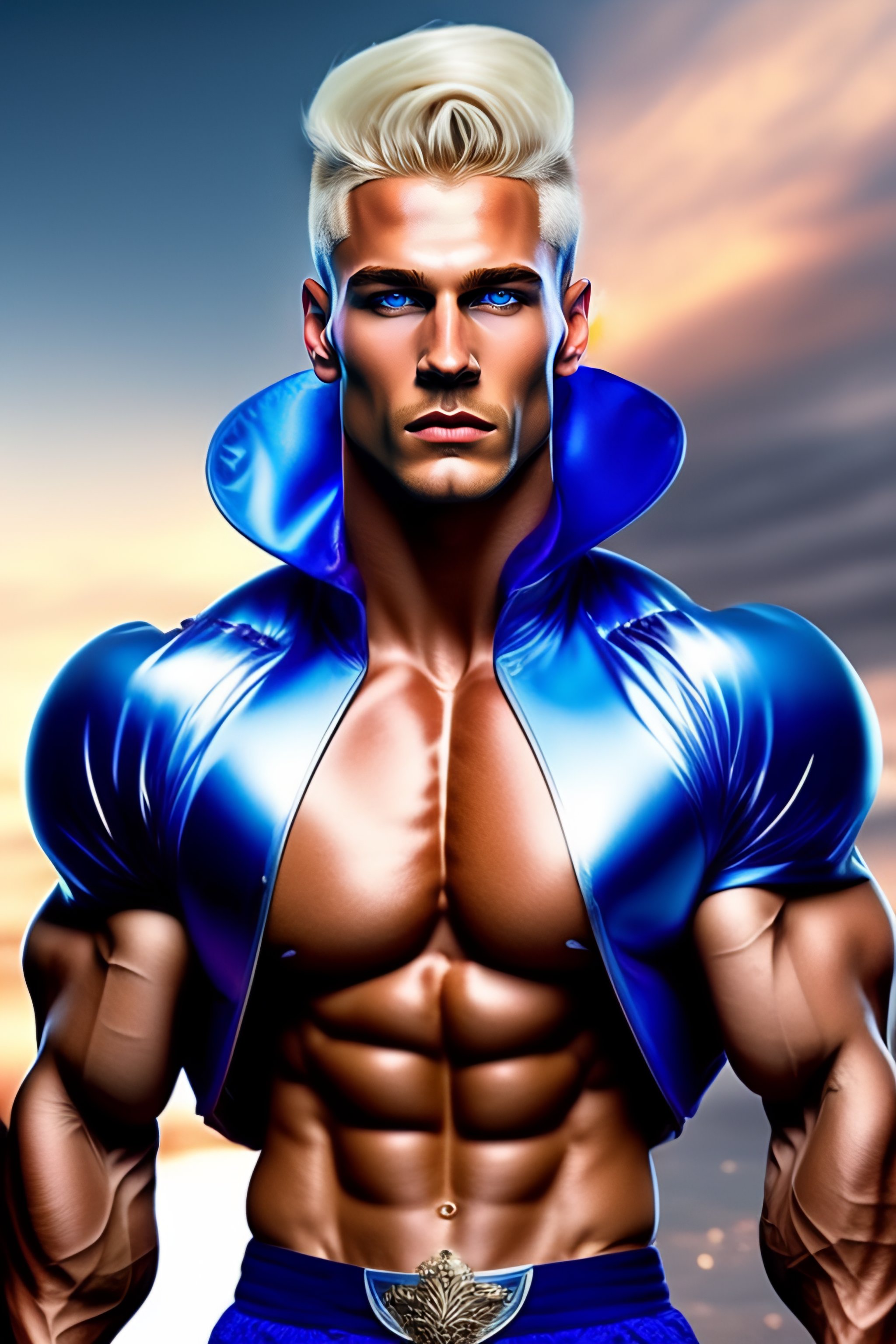 Lexica - Platinum-blonde-haired blue-eyed princess, muscular, buff ...