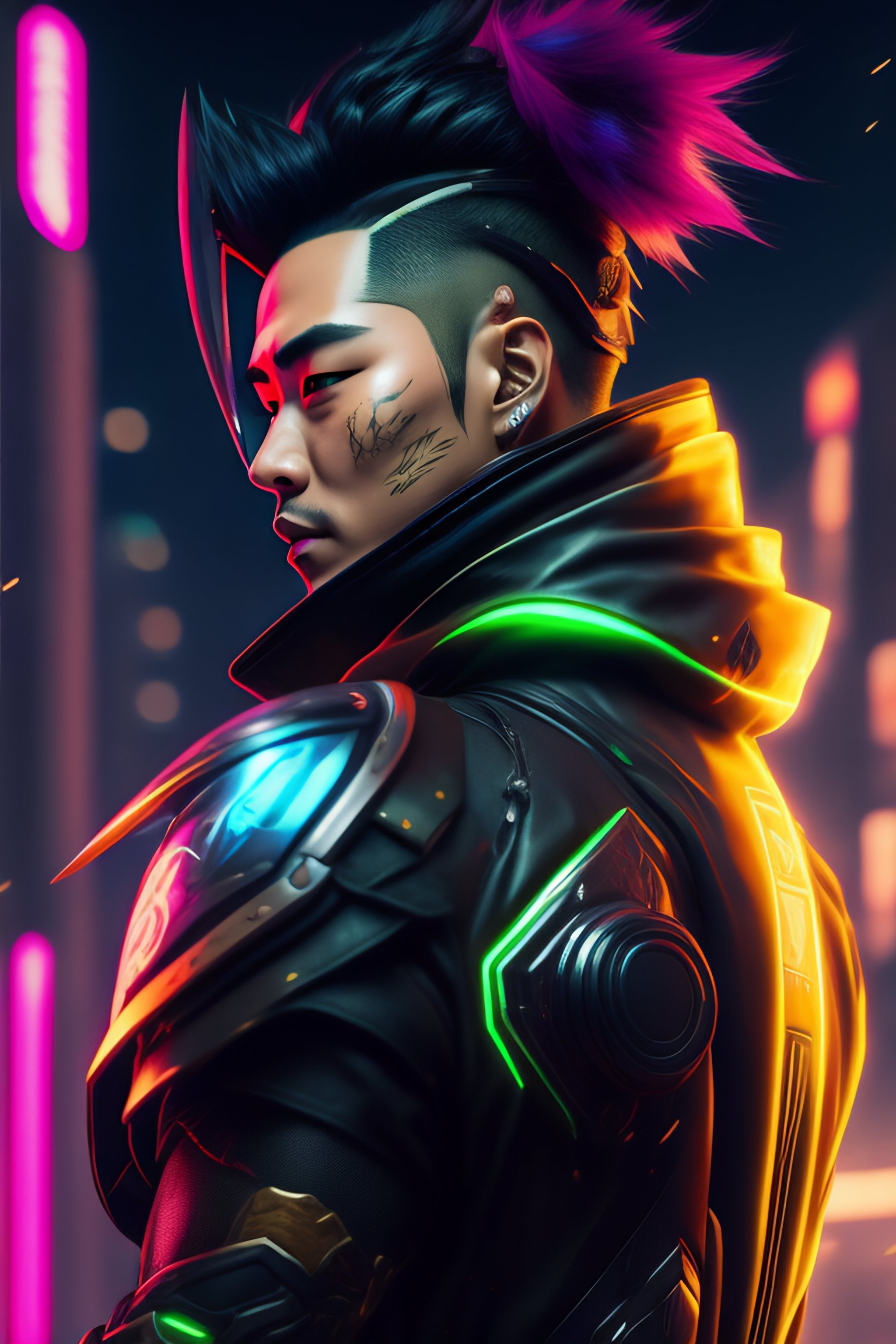 Lexica - Cyberpunk genji shimada with blade from overwatch in night city