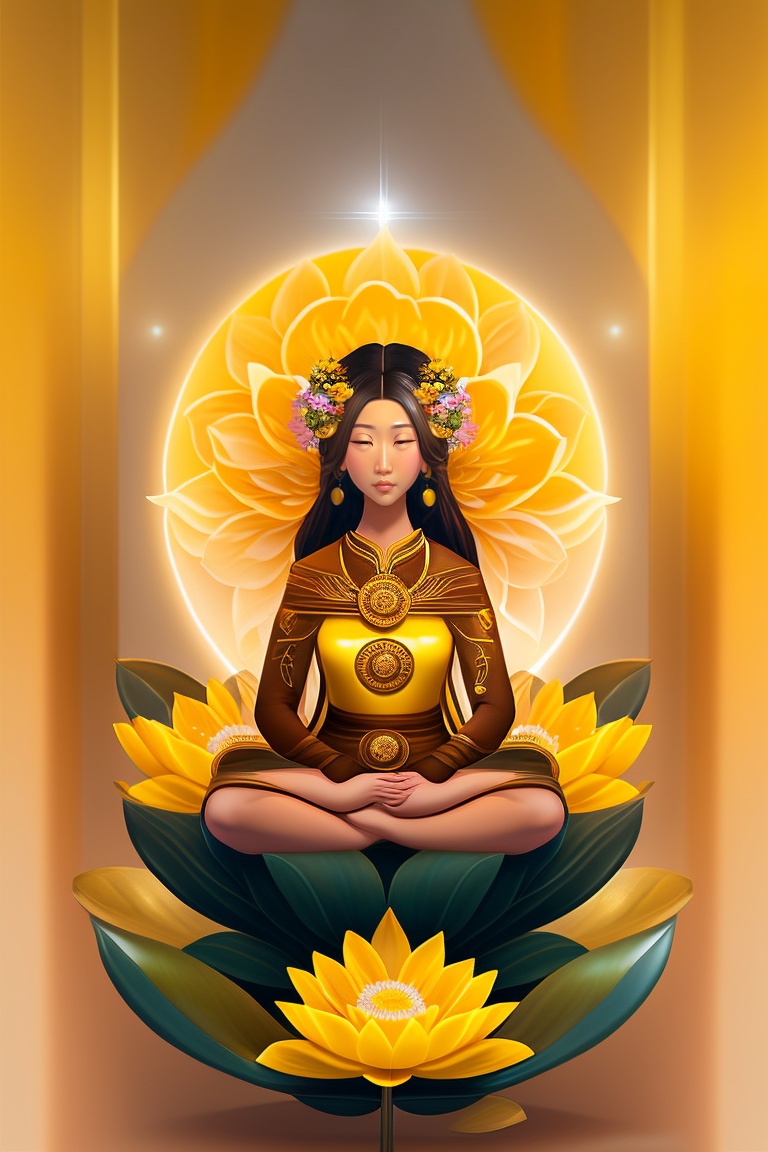 Lexica - Virgo maiden sitting in a lotus pose, beautiful brown eyes ...