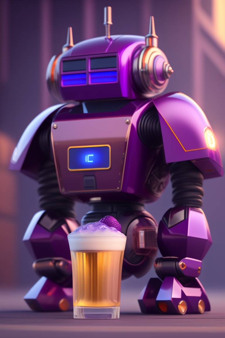 Lexica - Purple robot having a soda, transformer, 3d autobot