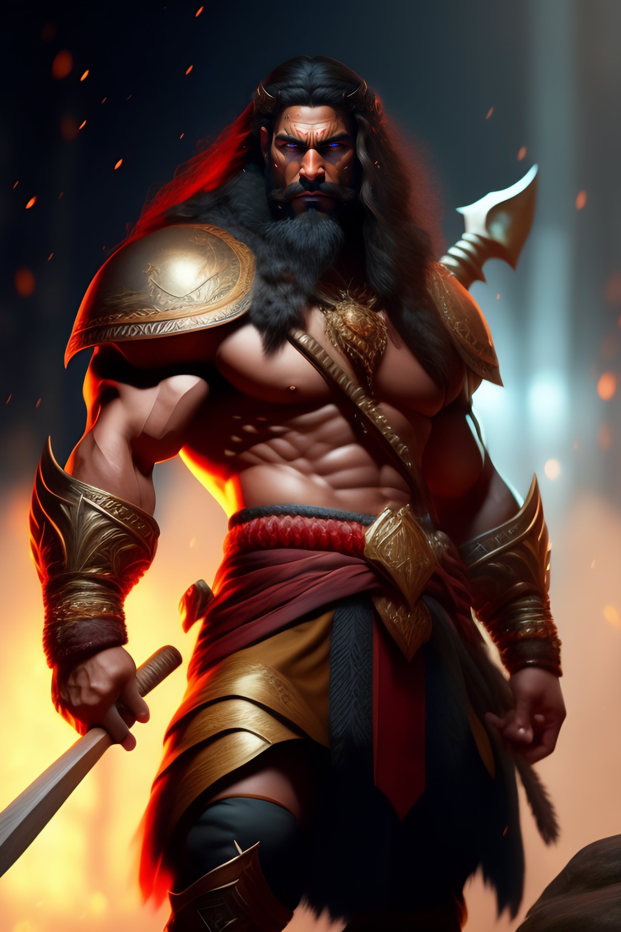 Lexica - A strong barbarian with a double axe, Full body shot ...