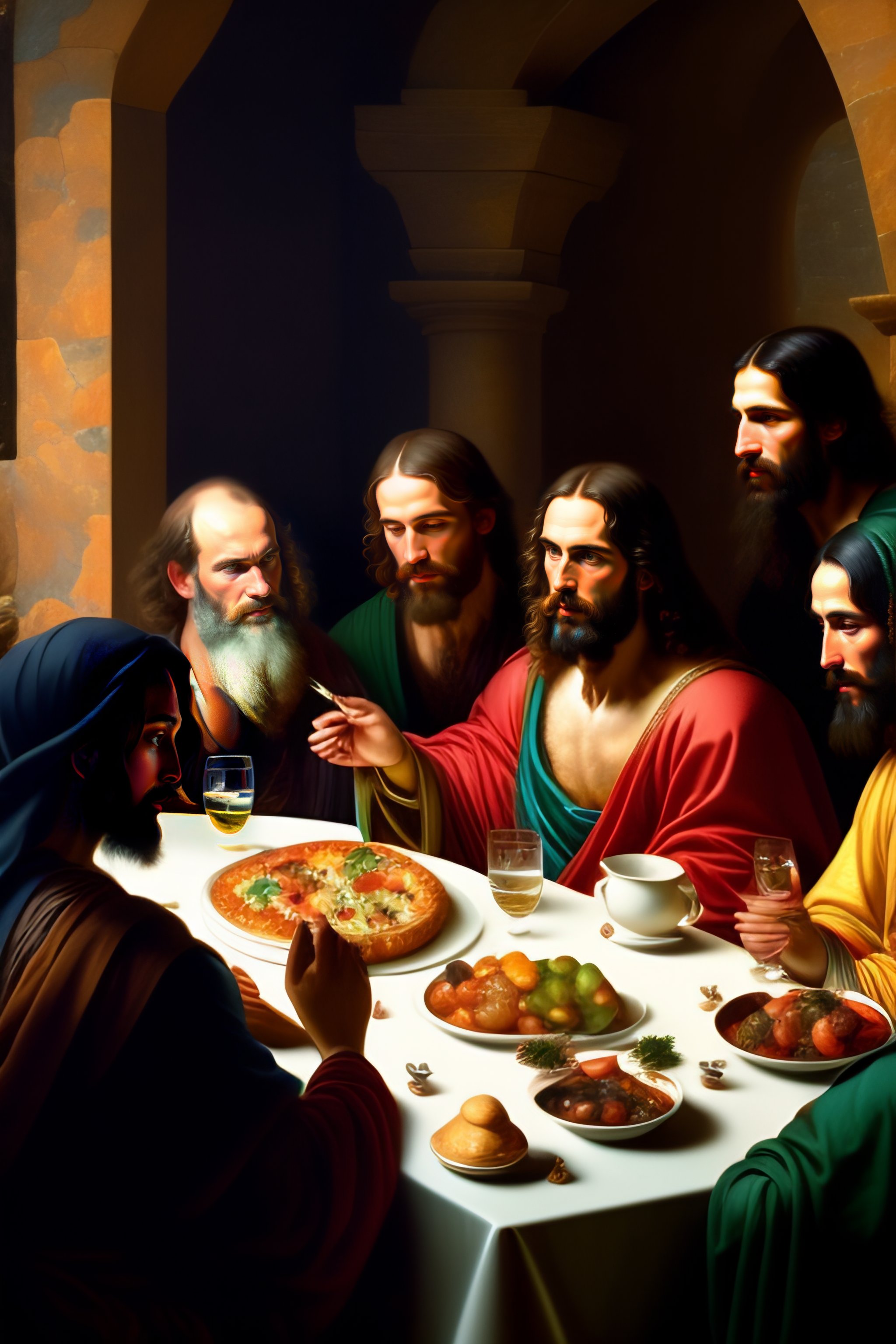 Lexica - A bright, oil paint of last supper, intricately detailed ...