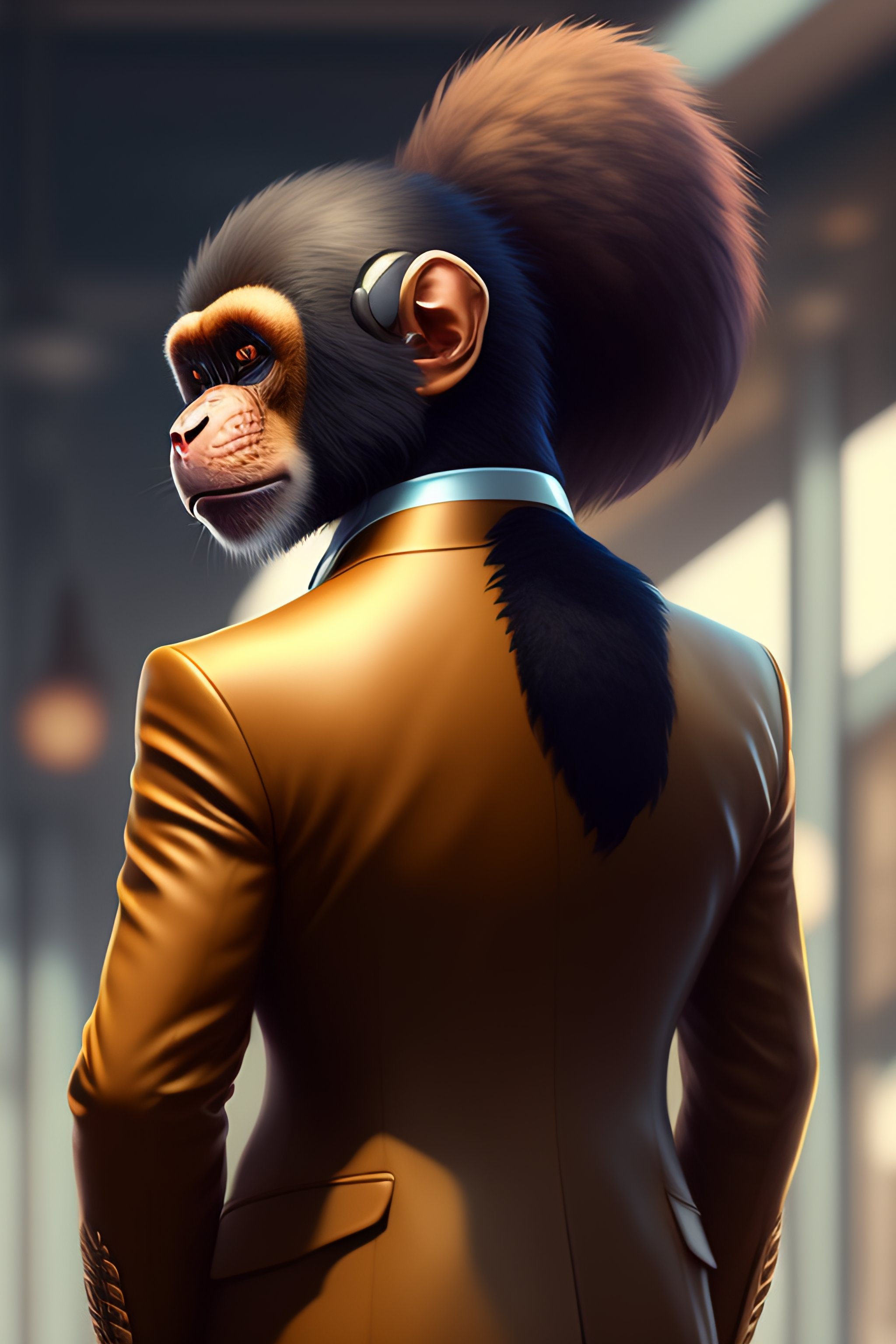 Lexica - A furry humanoid monkey with his back on his back, three piece ...