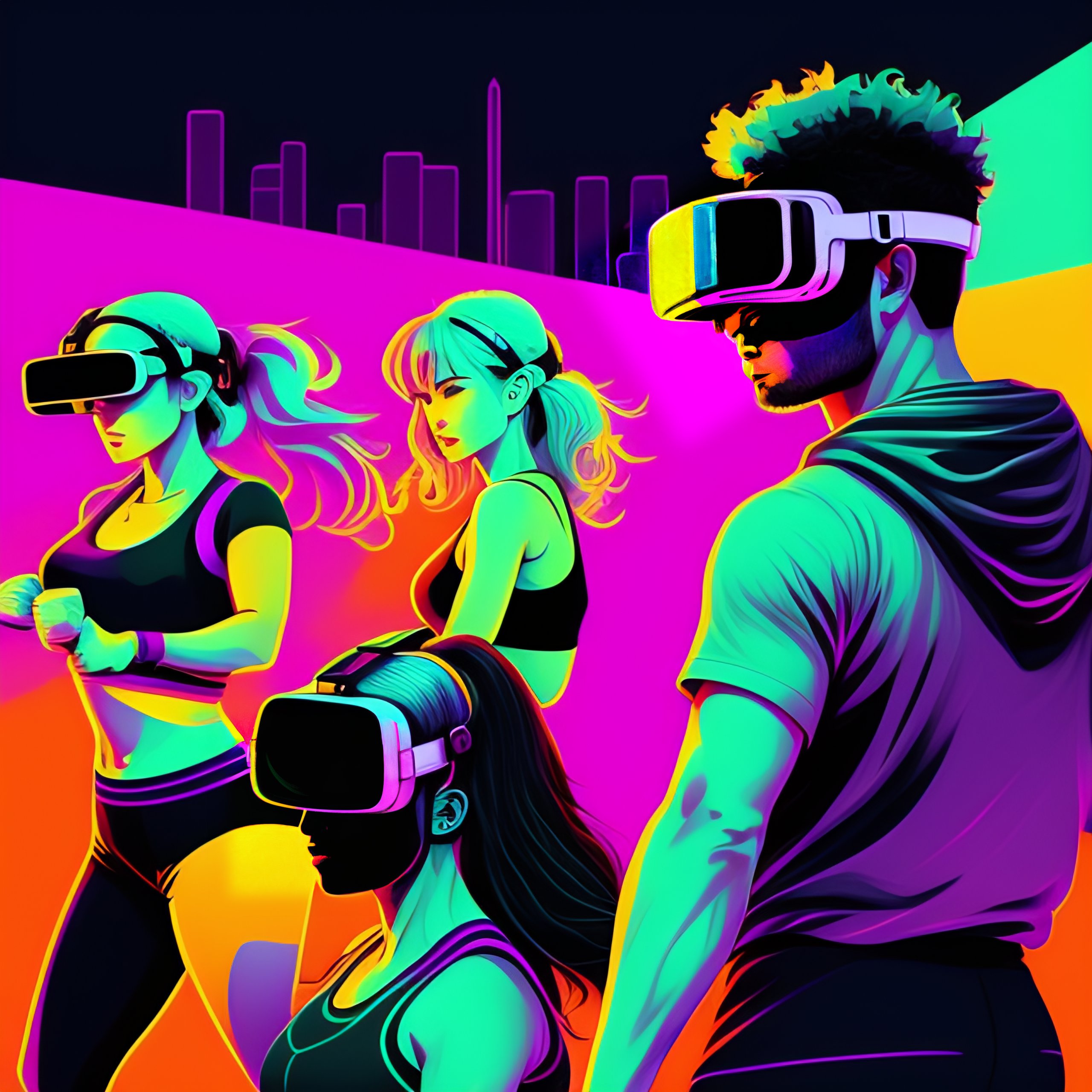 Lexica - Group of friends doing a workout with a vr headset, style of ...