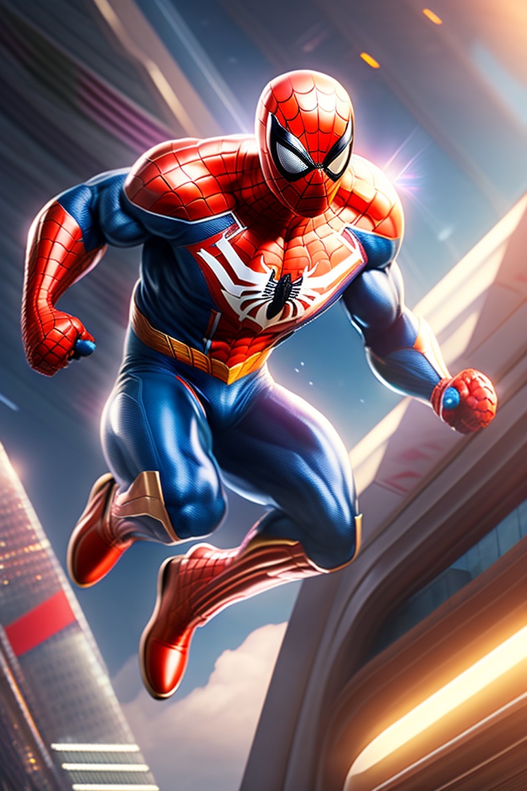 Lexica - Gatot Kaca wearing spiderman suit gliding through futuristic ...