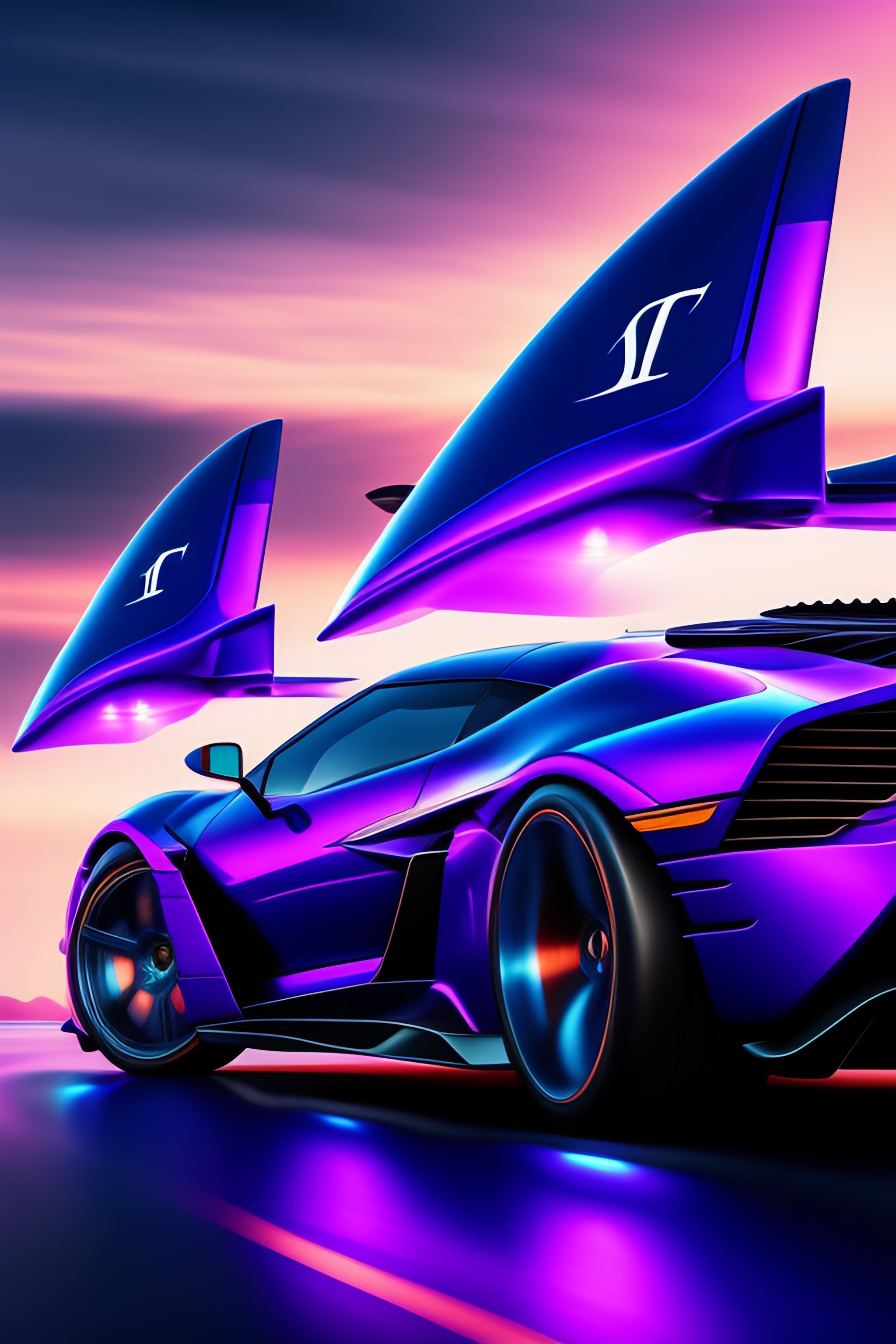 Lexica - Lamborgini navy blue,glowing,light ppurple, city flying cars ...