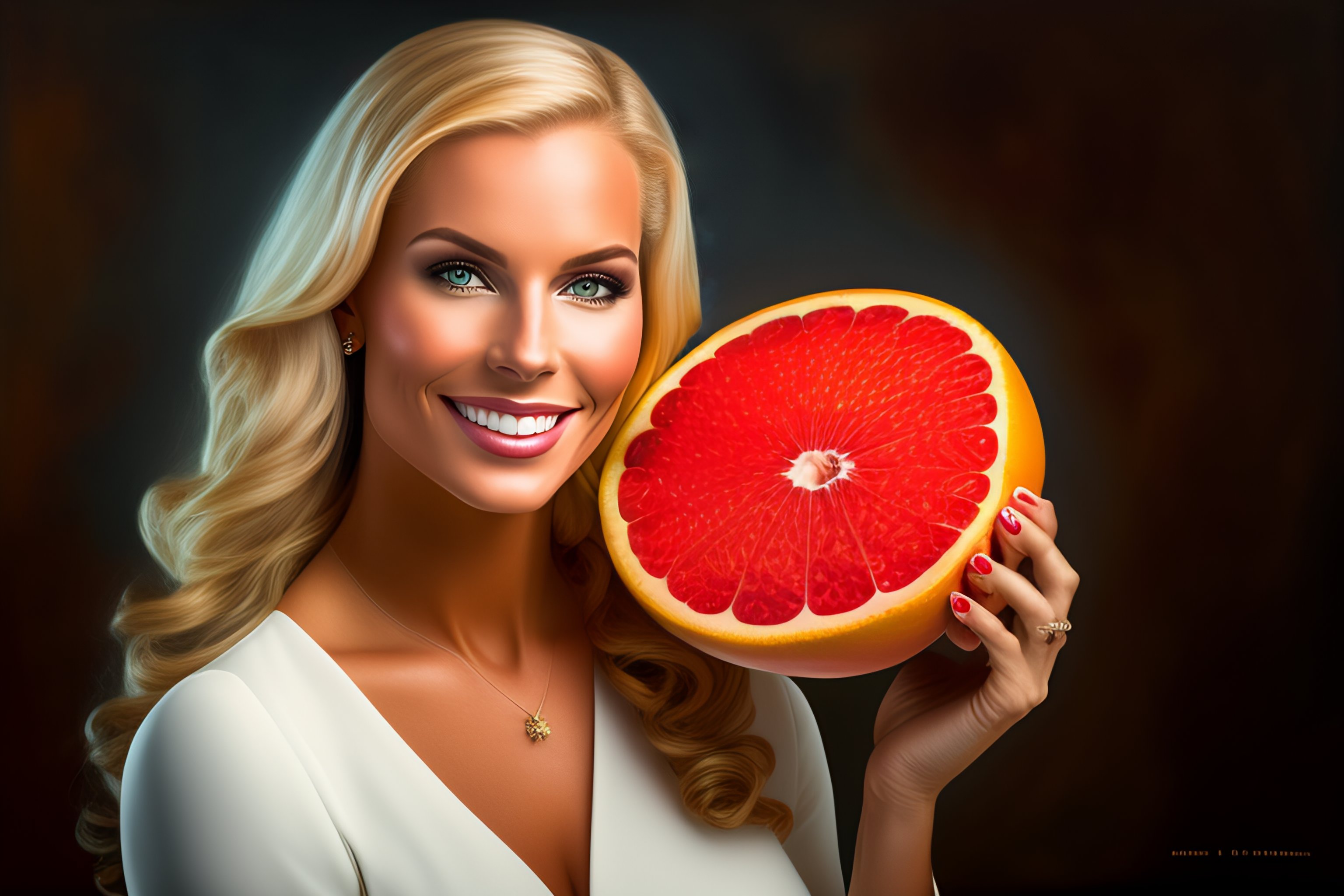 Lexica - Blond woman holding a grapefruit