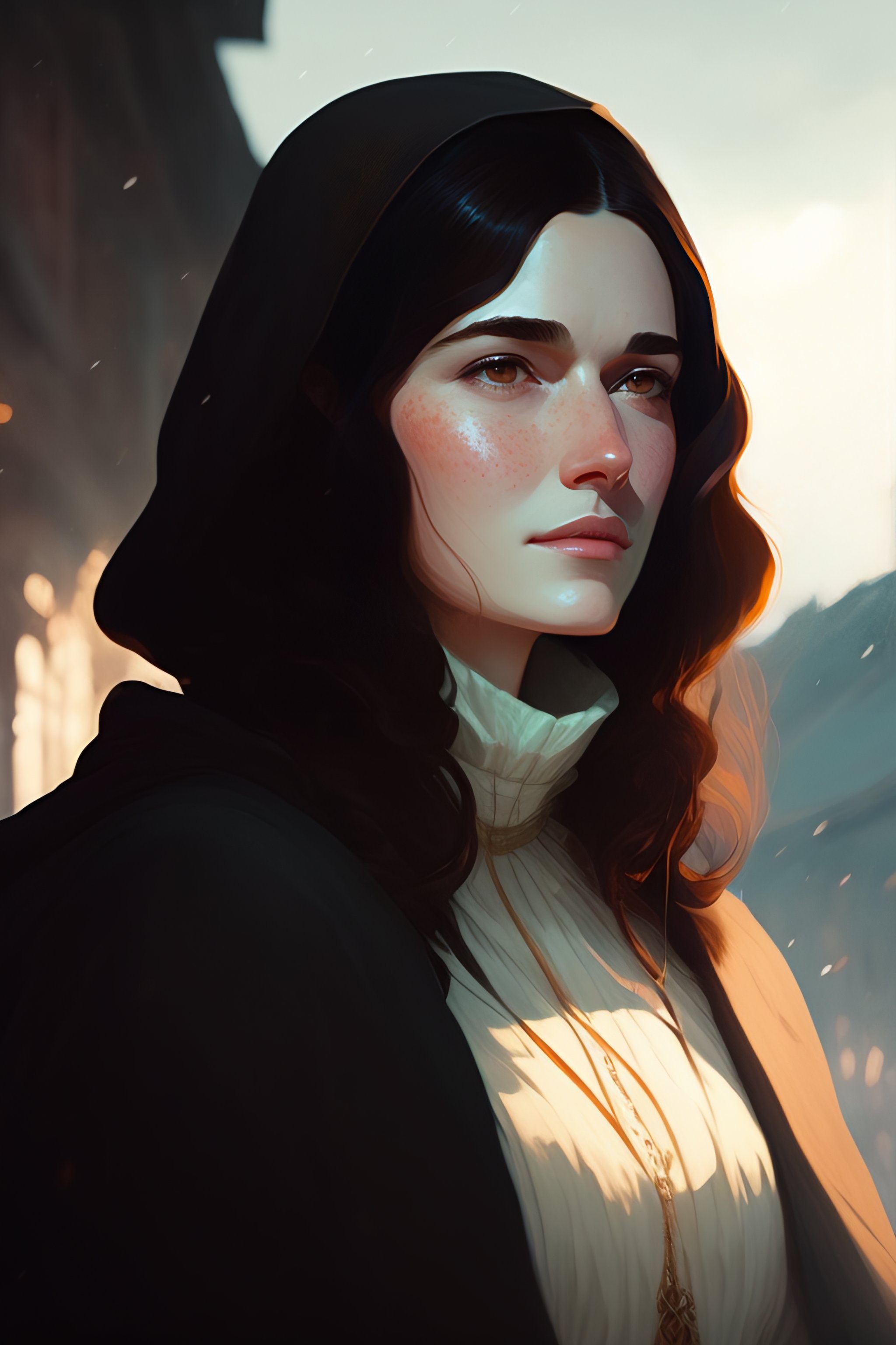 Lexica - (((((freckles))))) wearing a hood Victorian reporter baroque ...