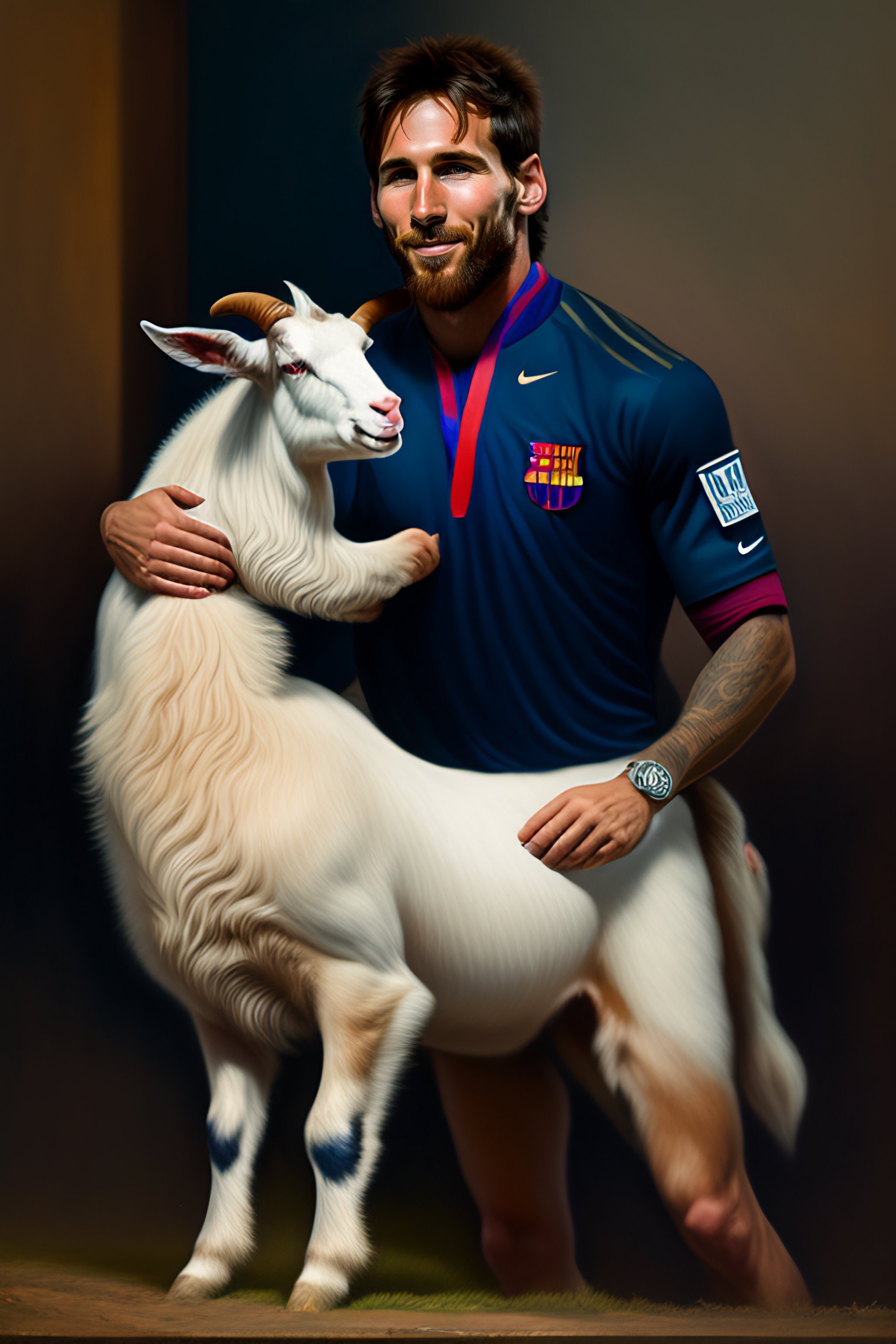 Lexica - Portrait of messi holding a goat