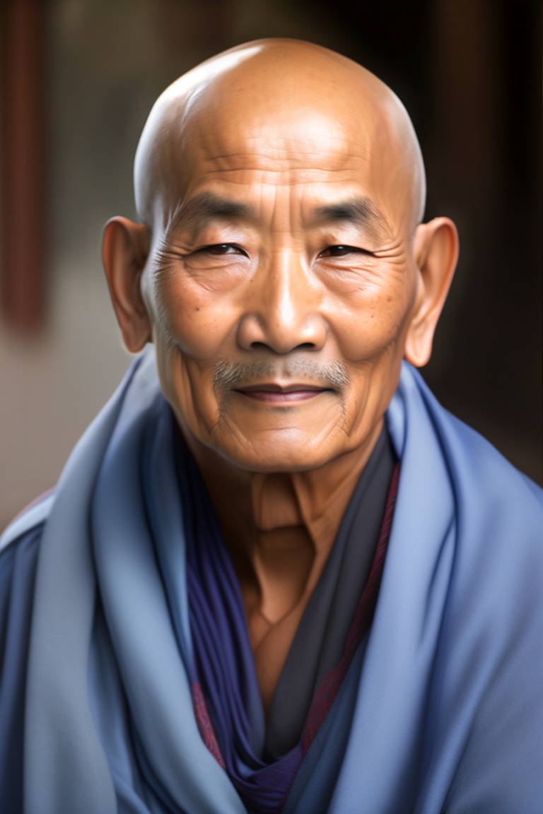 Lexica - Nepali Monk, age 70, bald hair, no beard, Calmness, blue eyes ...