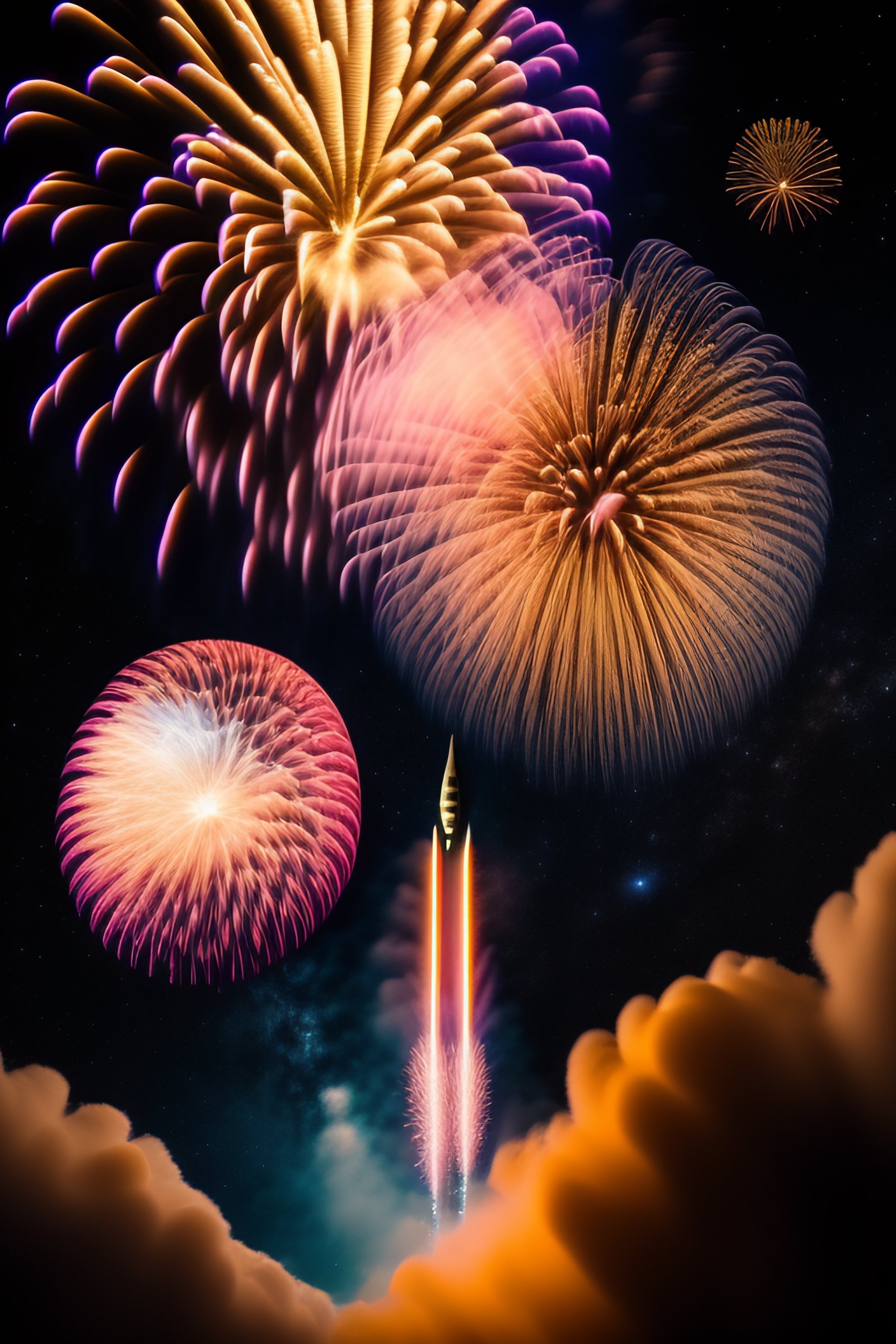 Lexica - Happy new year fireworks, shot from a spacecraft