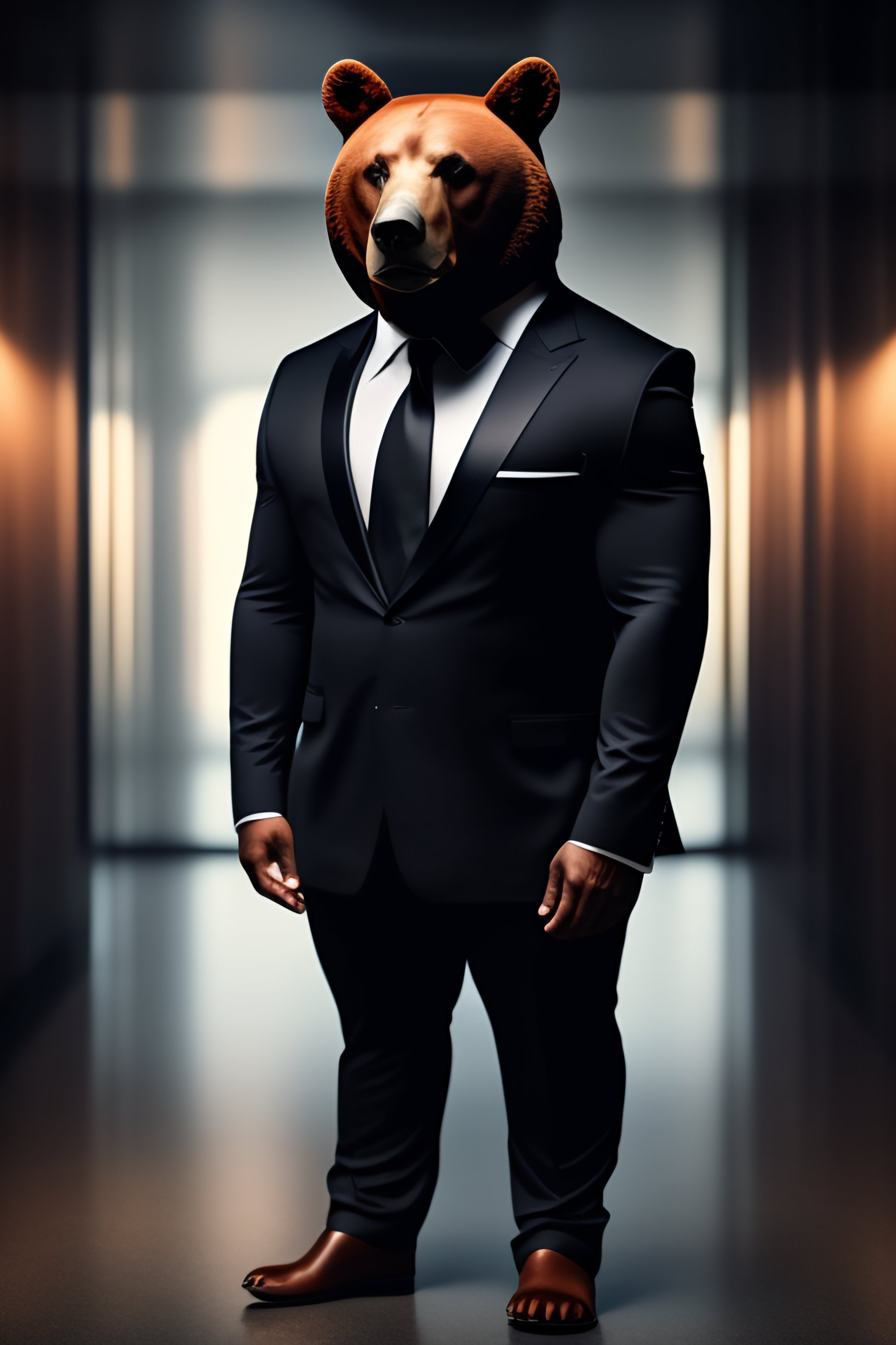 Lexica - Anthropomorphic bear in a bodyguard black suit