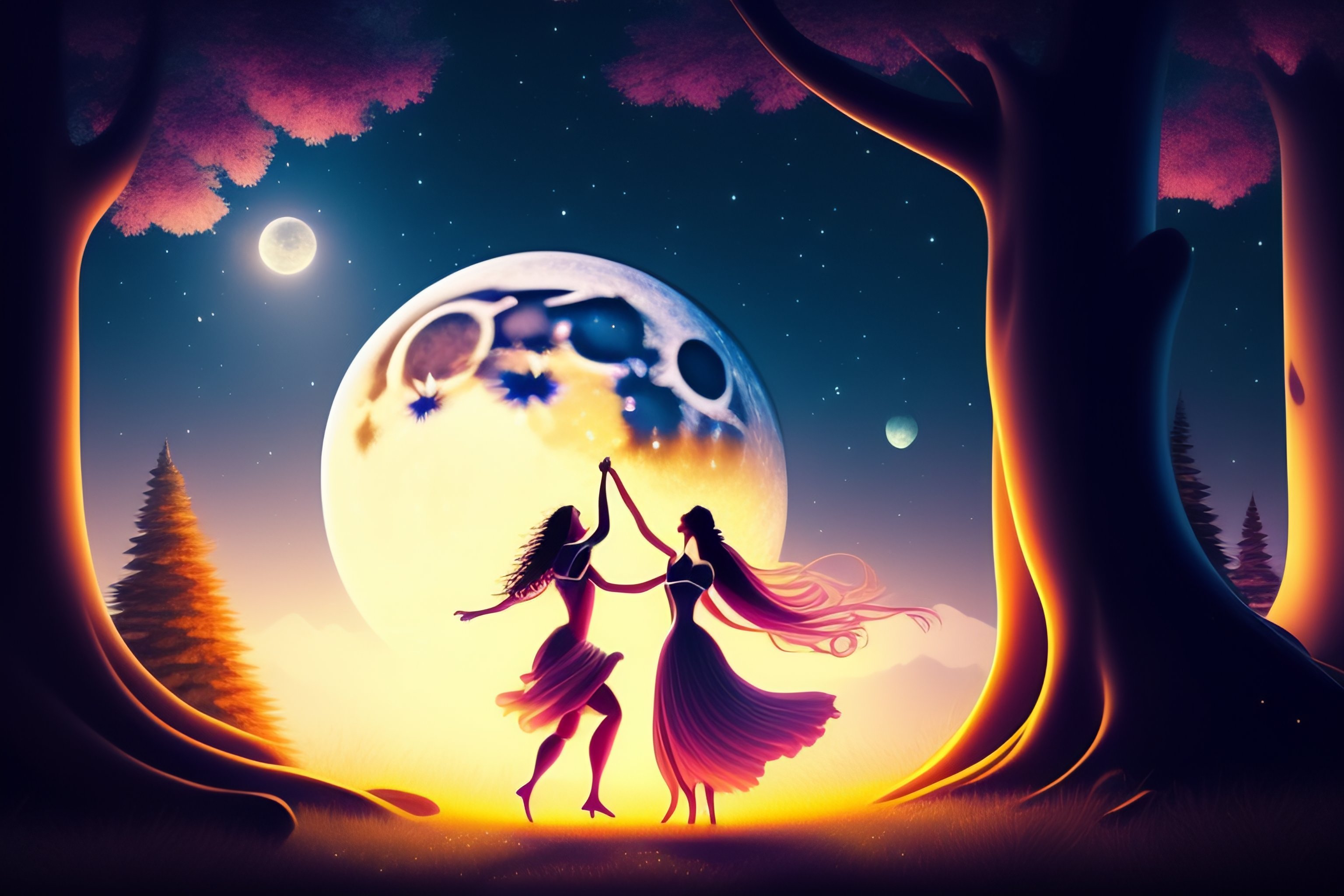 Lexica - People dancing under the moon, fantasy style, HQ, forest in ...