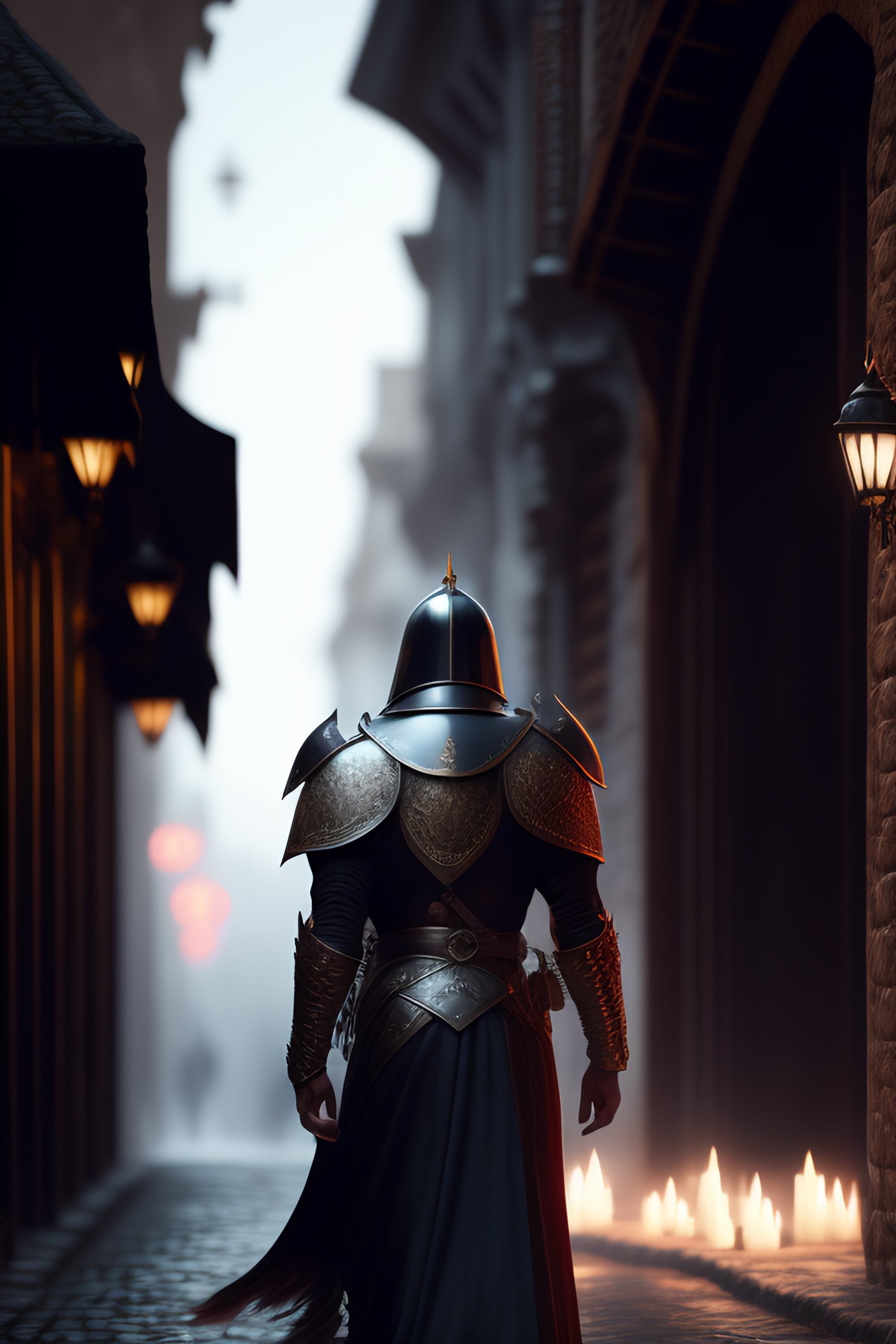Lexica - A movie still of a wounded knight wandering the streets of a ...