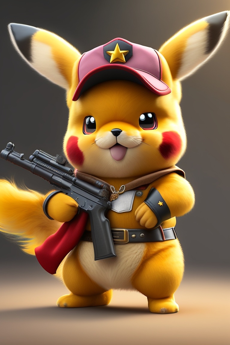 Lexica - Plush pikachu holding gun, beautiful, 4k, hd, realistic, 3d ...