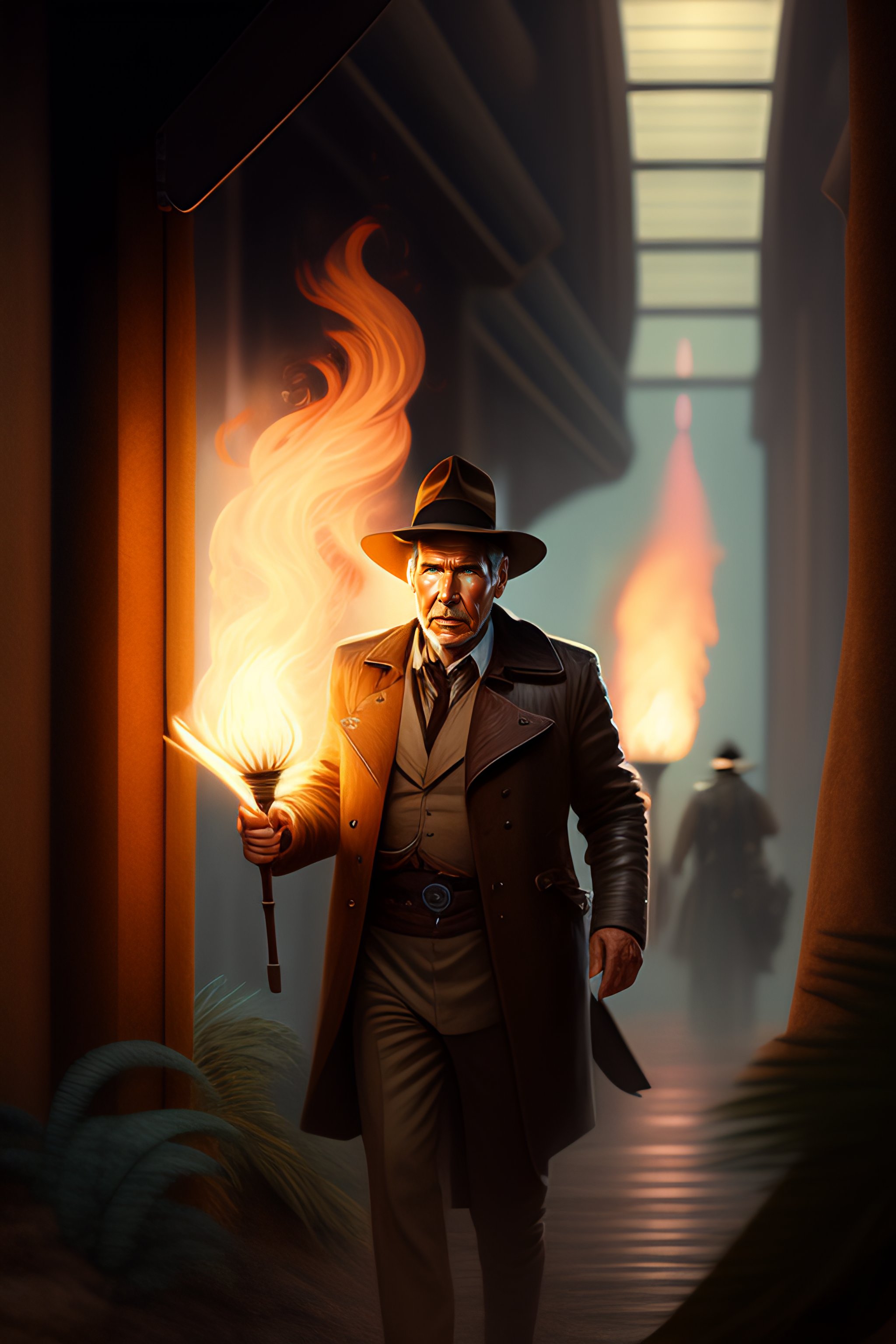 Lexica - Medium shot photo of Harrison Ford as Indiana Jones, holding ...